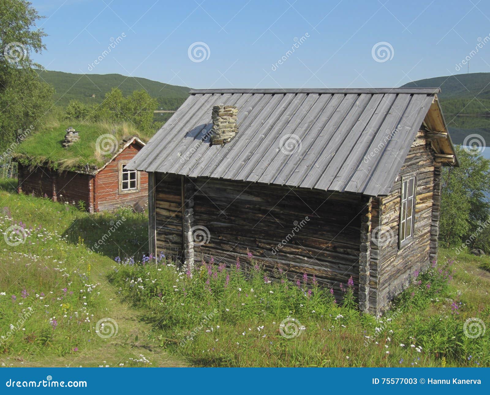 Church cabins stock image. Image of kirkkotuvat, flowers - 75577003