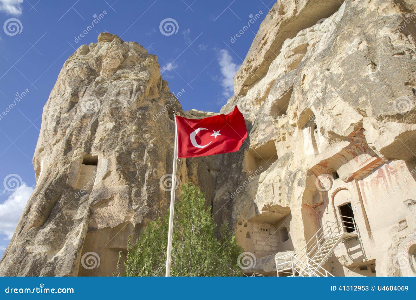 Church in Cappadocia with Turkish Flag, Turkey Stock Image - Image of ...