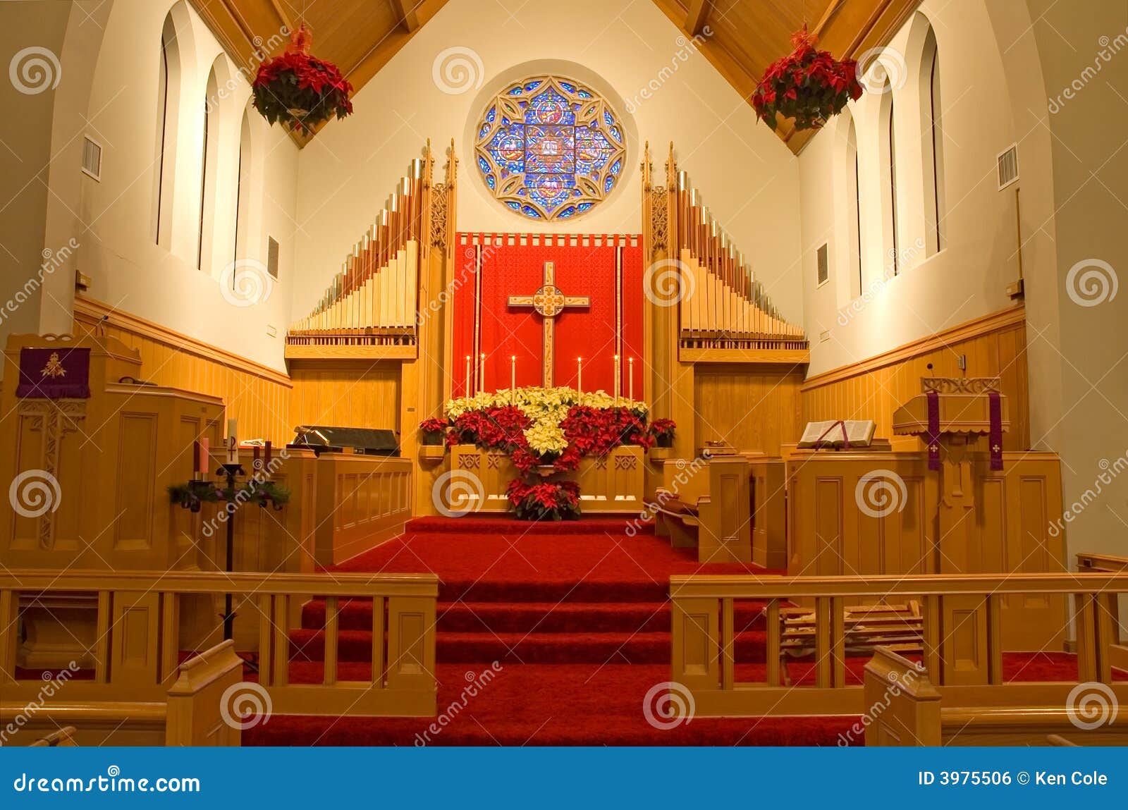 Church Chancel and Poinsettias Stock Photo - Image of chapel, candles ...