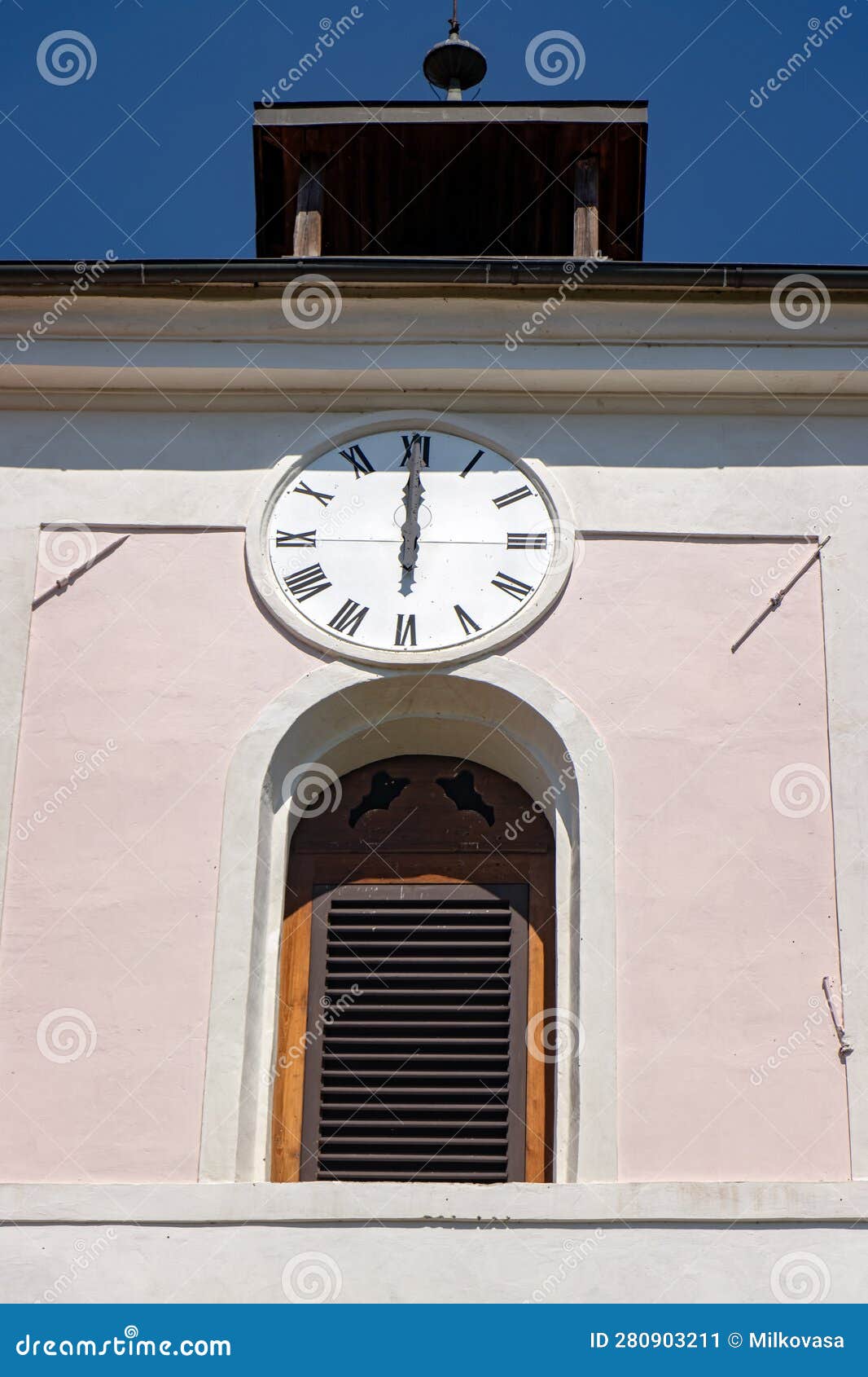 The Church Clock Shows Exactly Twelve O Clock Stock Image - Image of ...