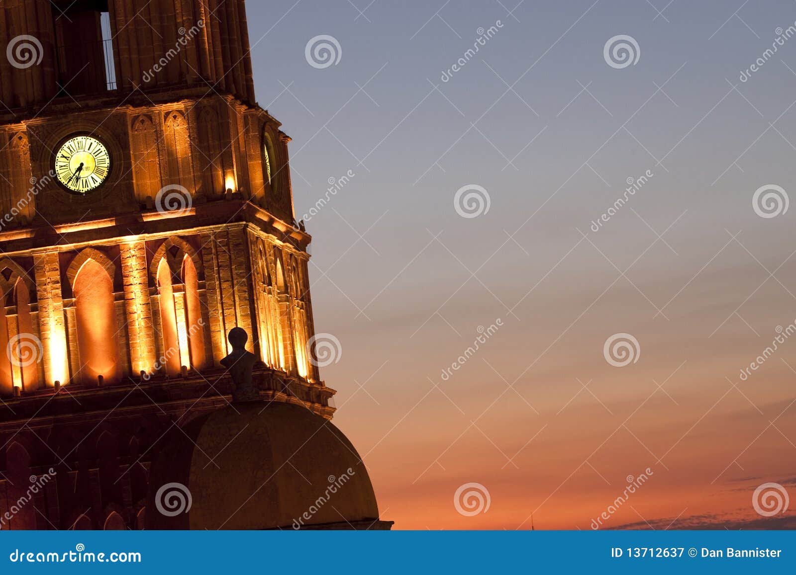 Church Clock Tower at Night Stock Image - Image of nightime, cathedral ...
