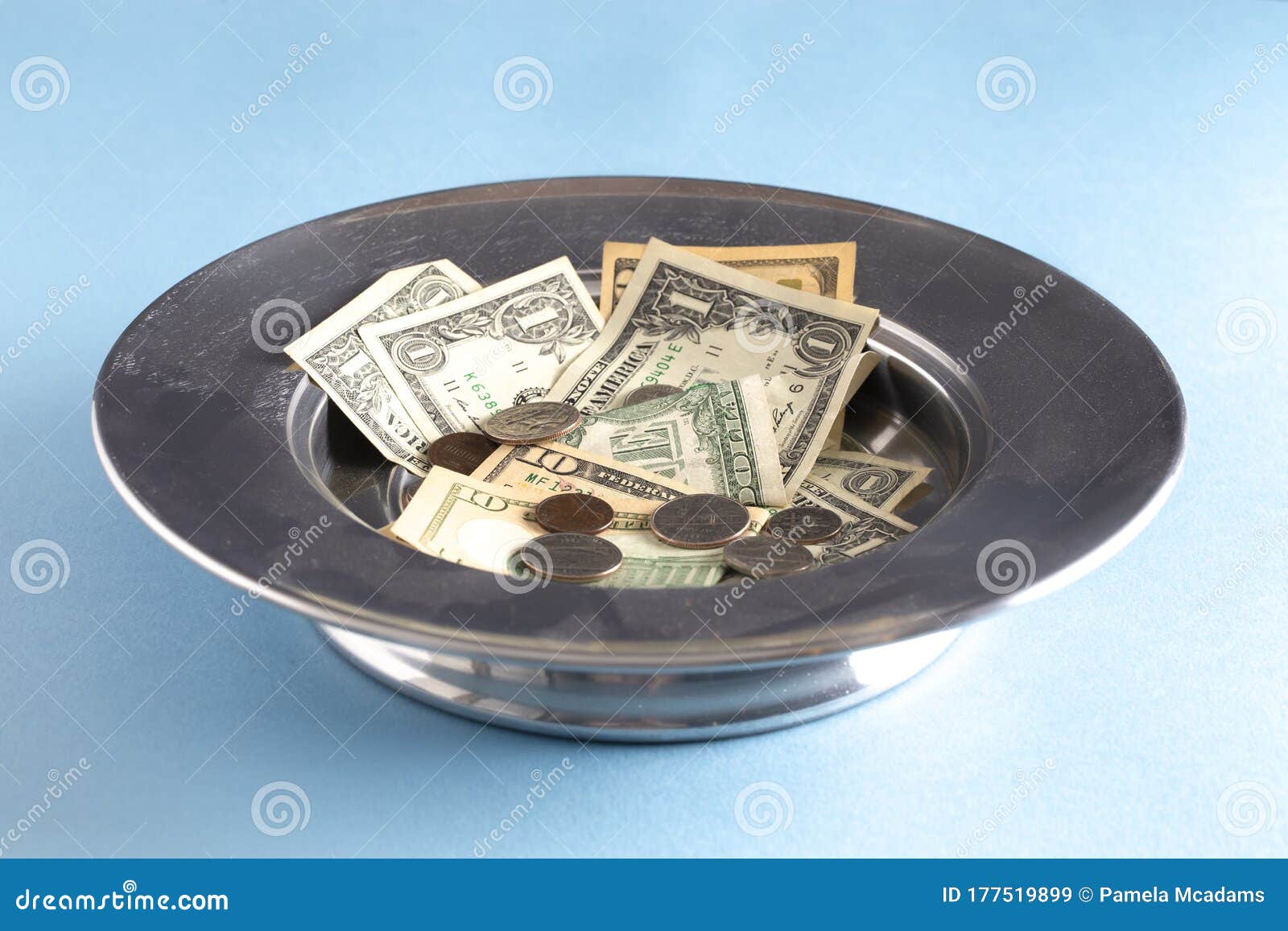 The Church Collection or Contribution in a Silver Tray Stock Image ...