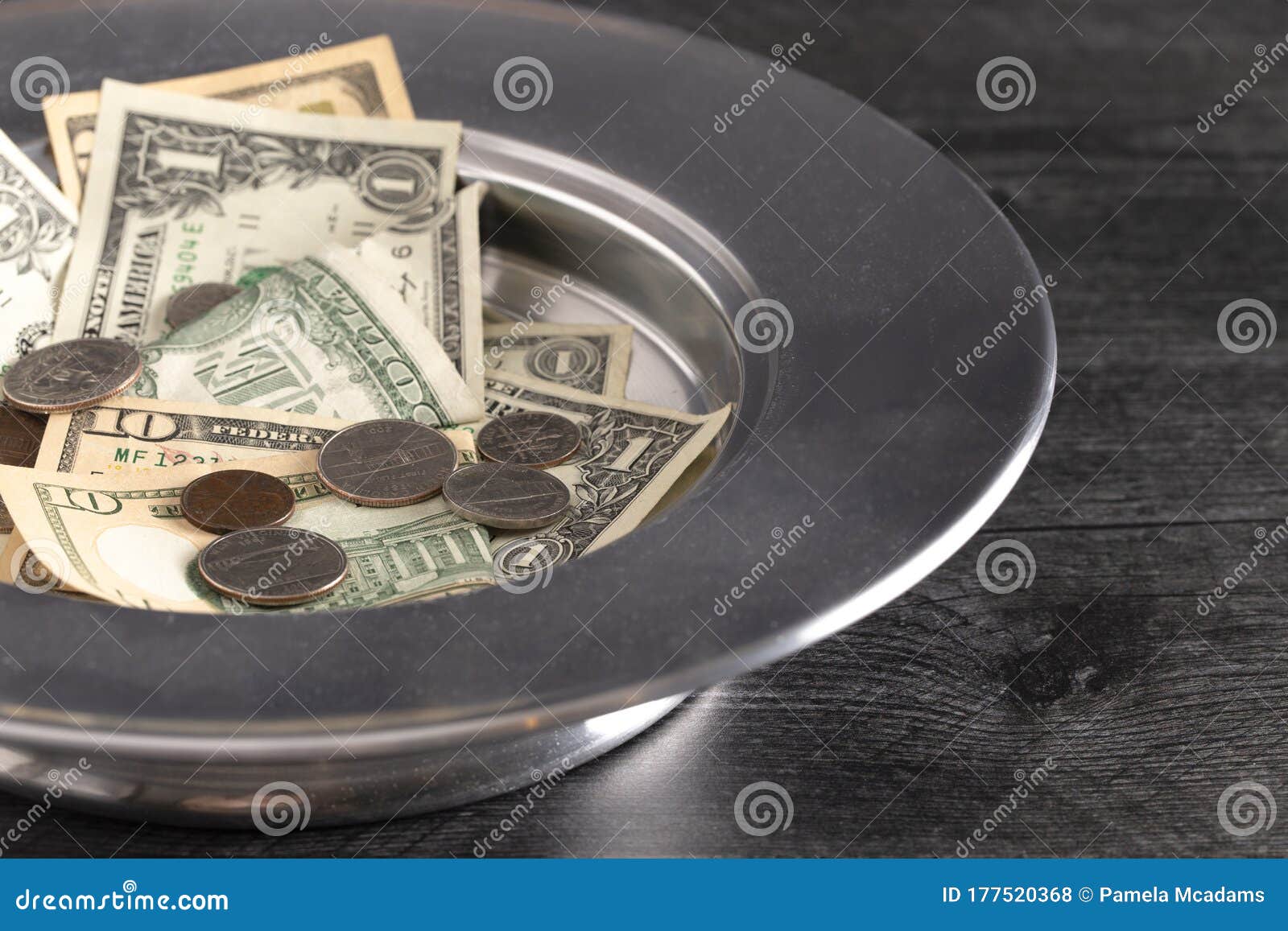 The Church Collection or Contribution in a Silver Tray Stock Photo ...