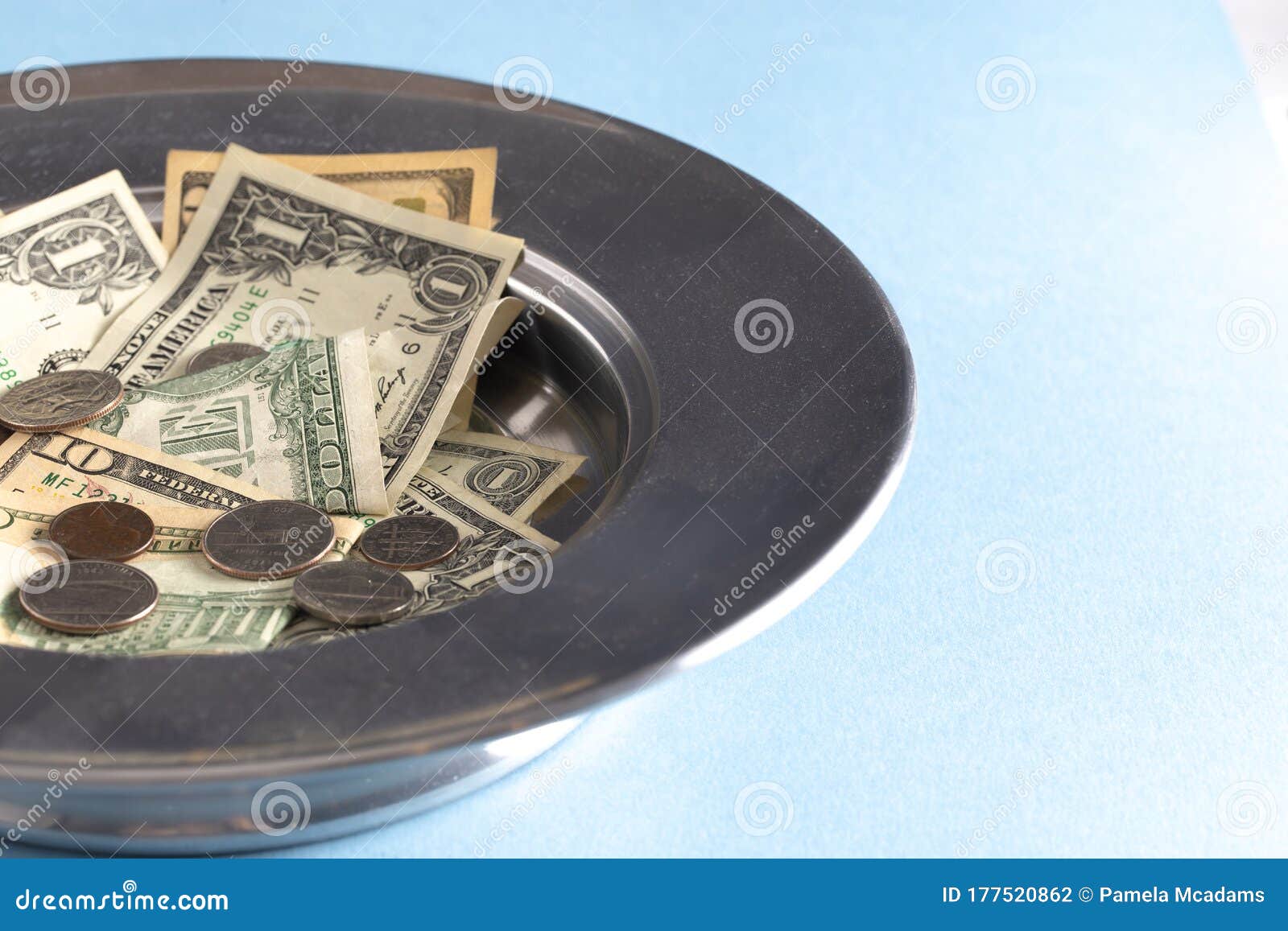 The Church Collection or Contribution in a Silver Tray Stock Photo ...