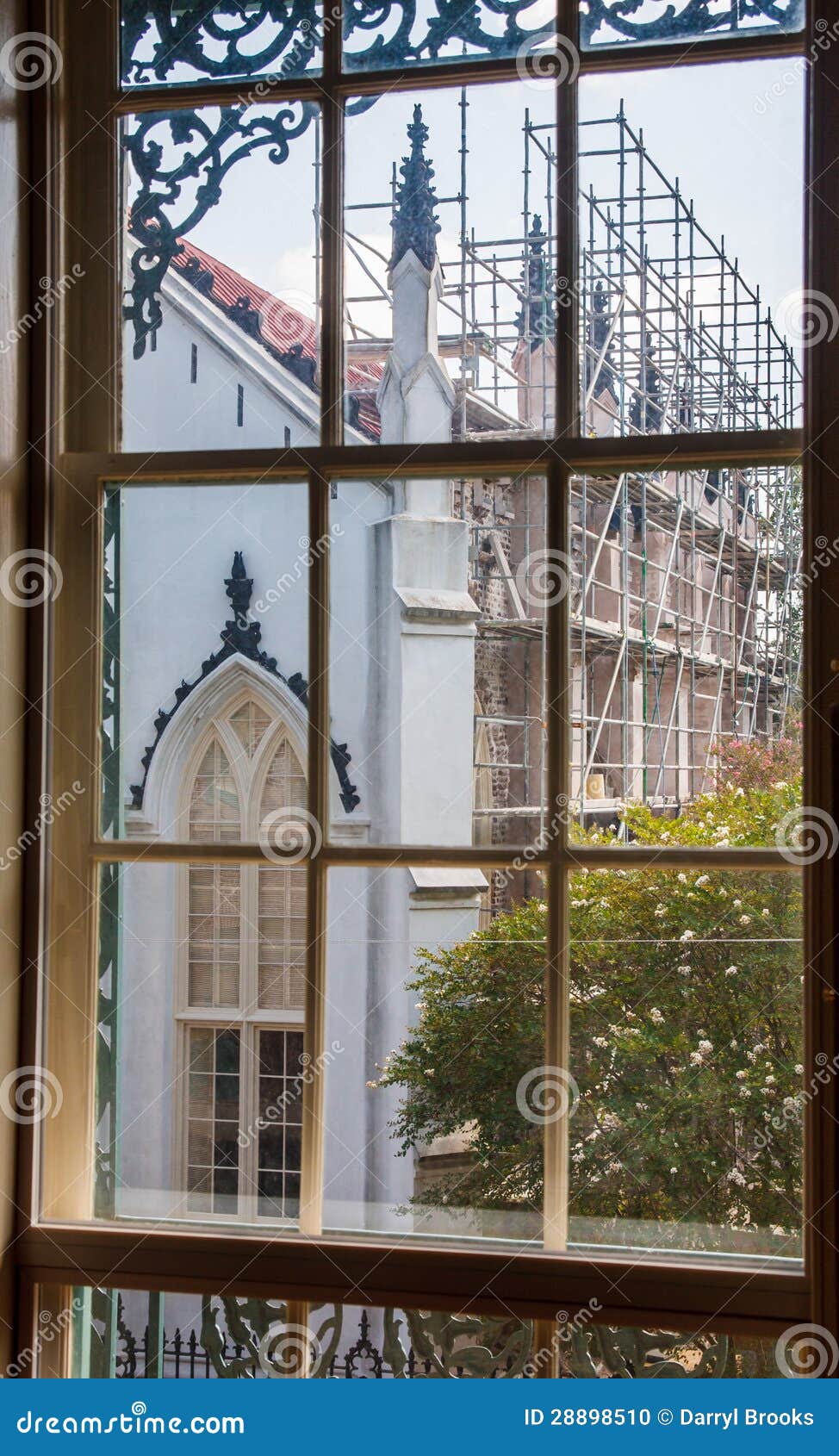Church Construction through Window Stock Photo - Image of arch ...