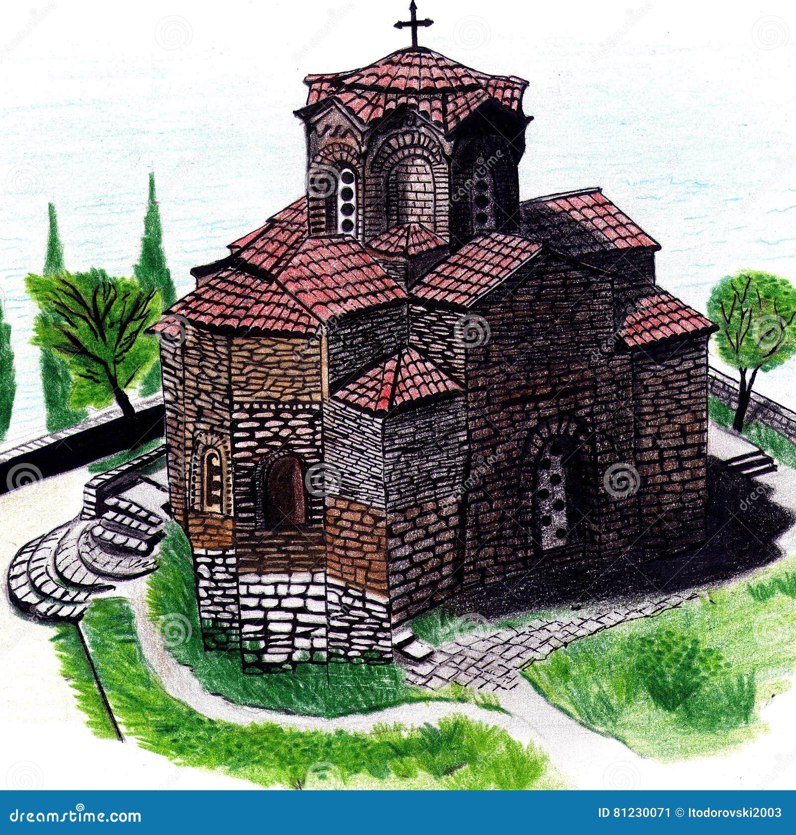 Church drawing colored stock illustration. Illustration of leopard ...