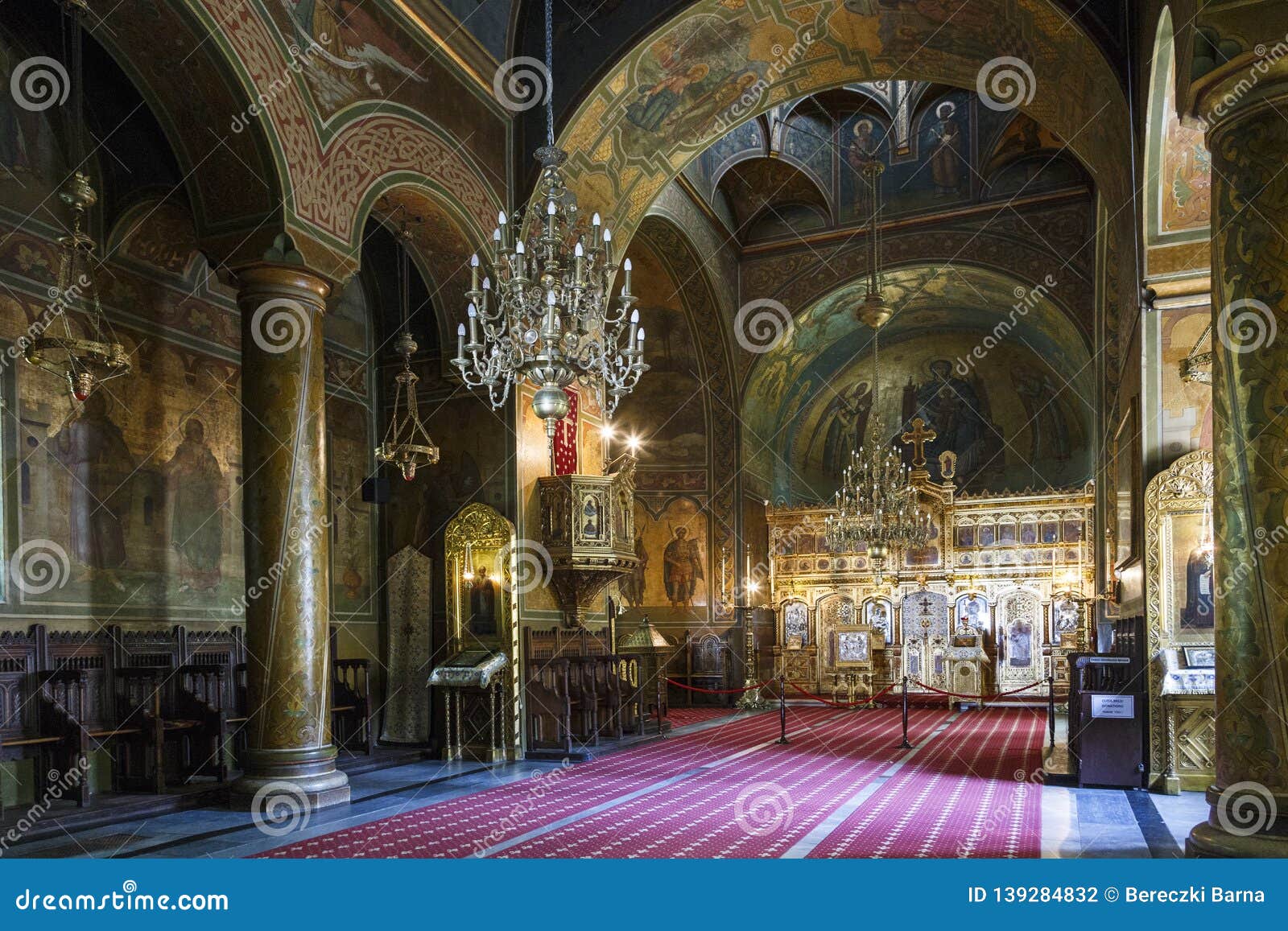 Church Interior of Orthodox Monastery, Sinaia, Romania Stock Photo ...