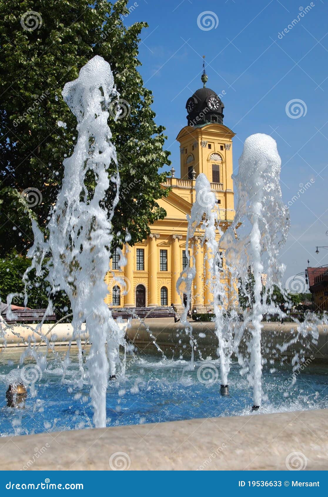 Church and fountain stock image. Image of tourism, yellow - 19536633