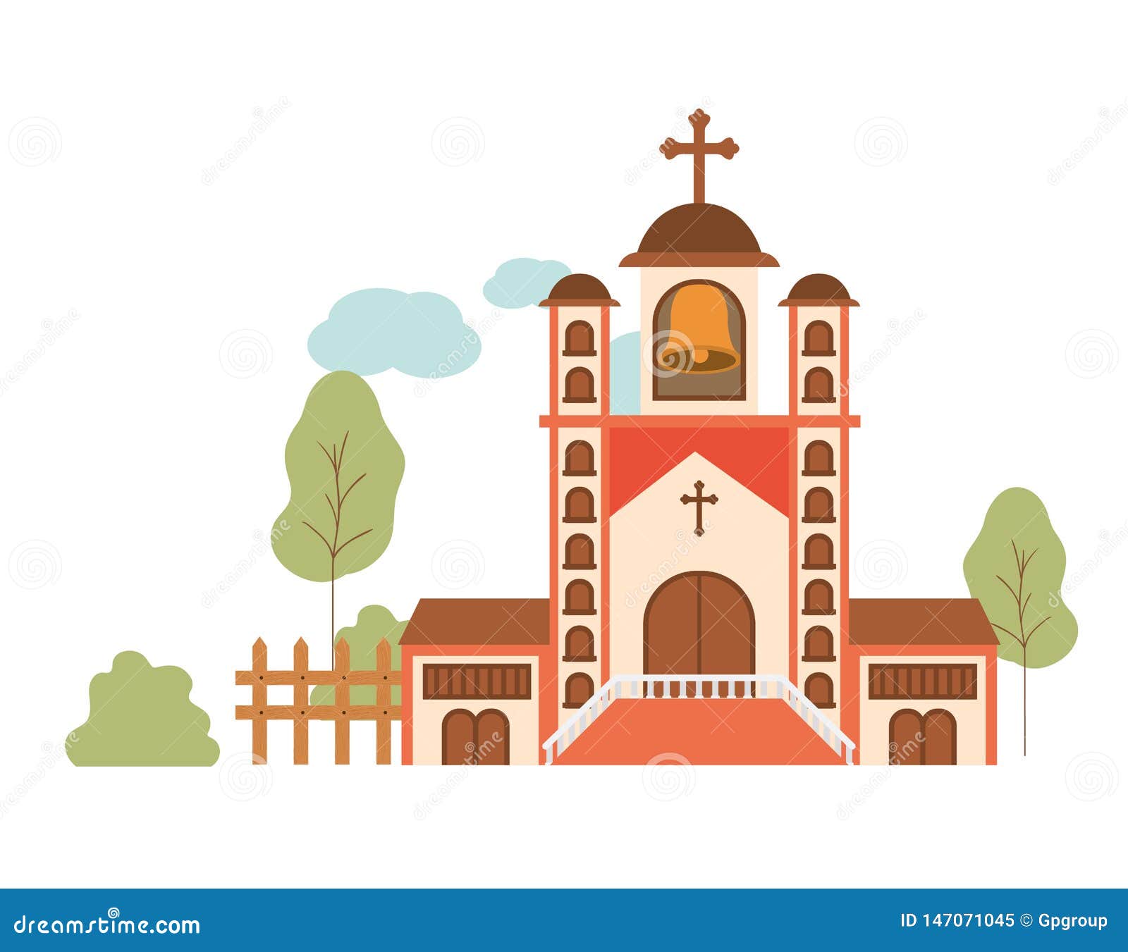 Church with Front View in Landscape Stock Vector - Illustration of home ...
