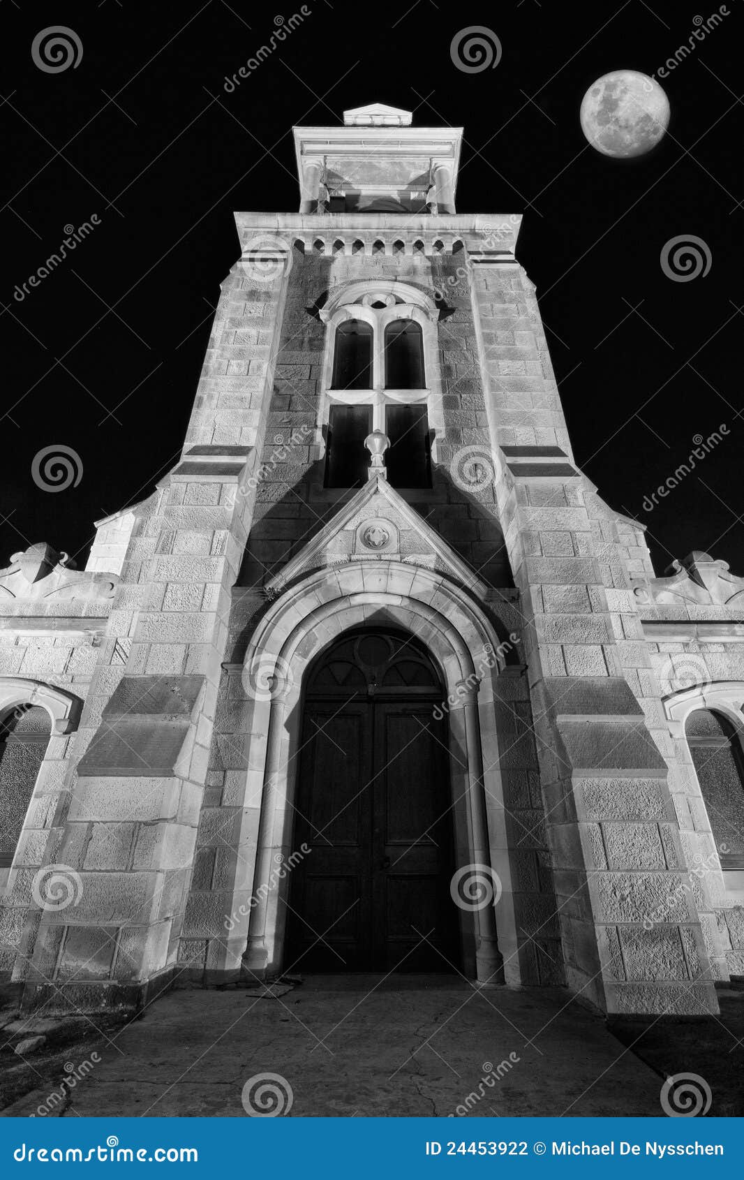 Church with a Full Moon Above Stock Photo - Image of historic ...