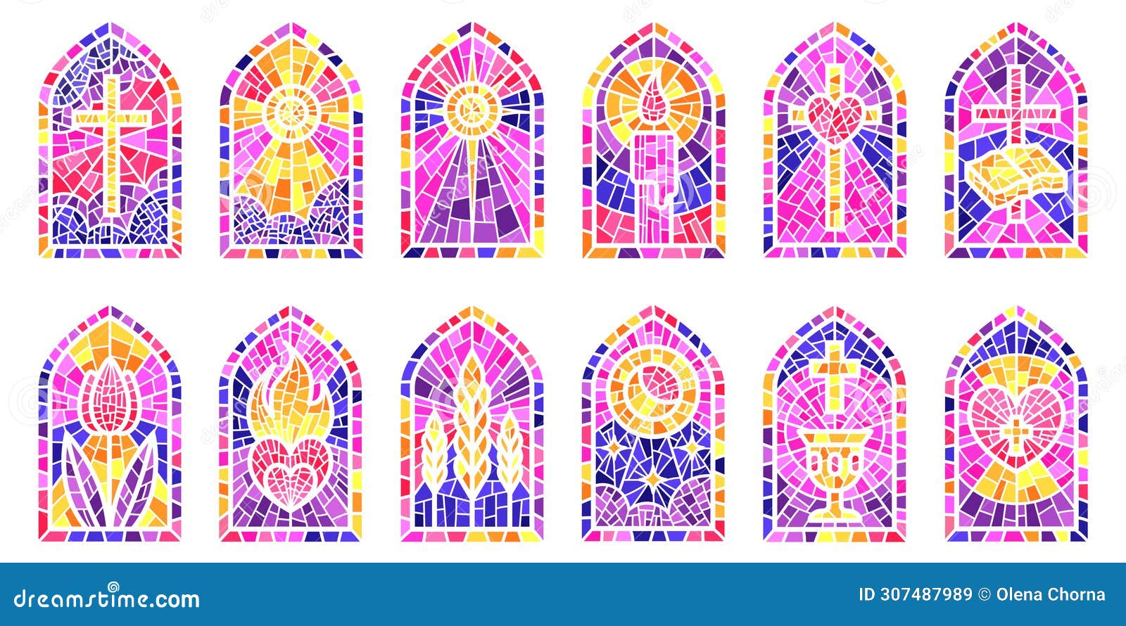 Church Glass Windows Stained Mosaic Catholic Frames With Cross Book And Religious Symbols