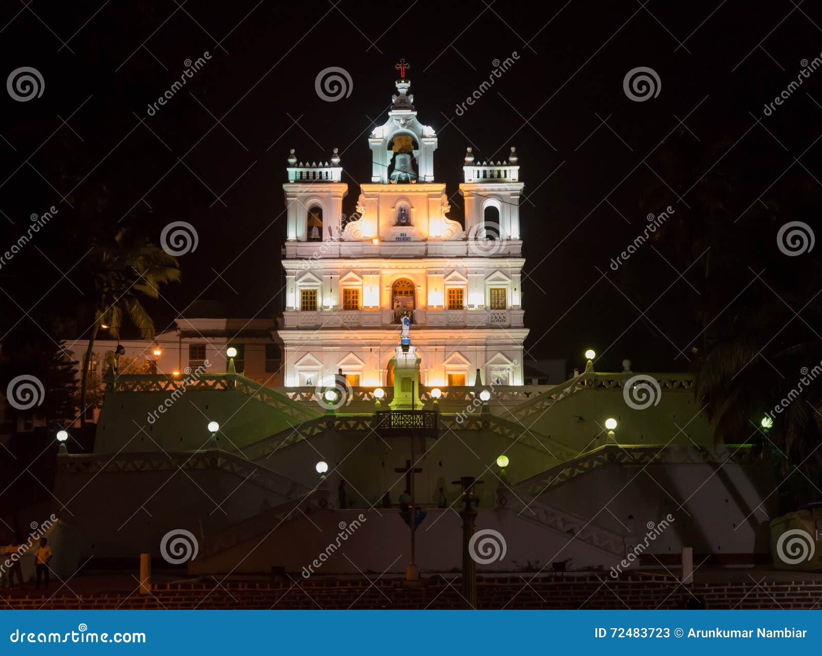 Church in GOA night view stock image. Image of date, mary - 72483723