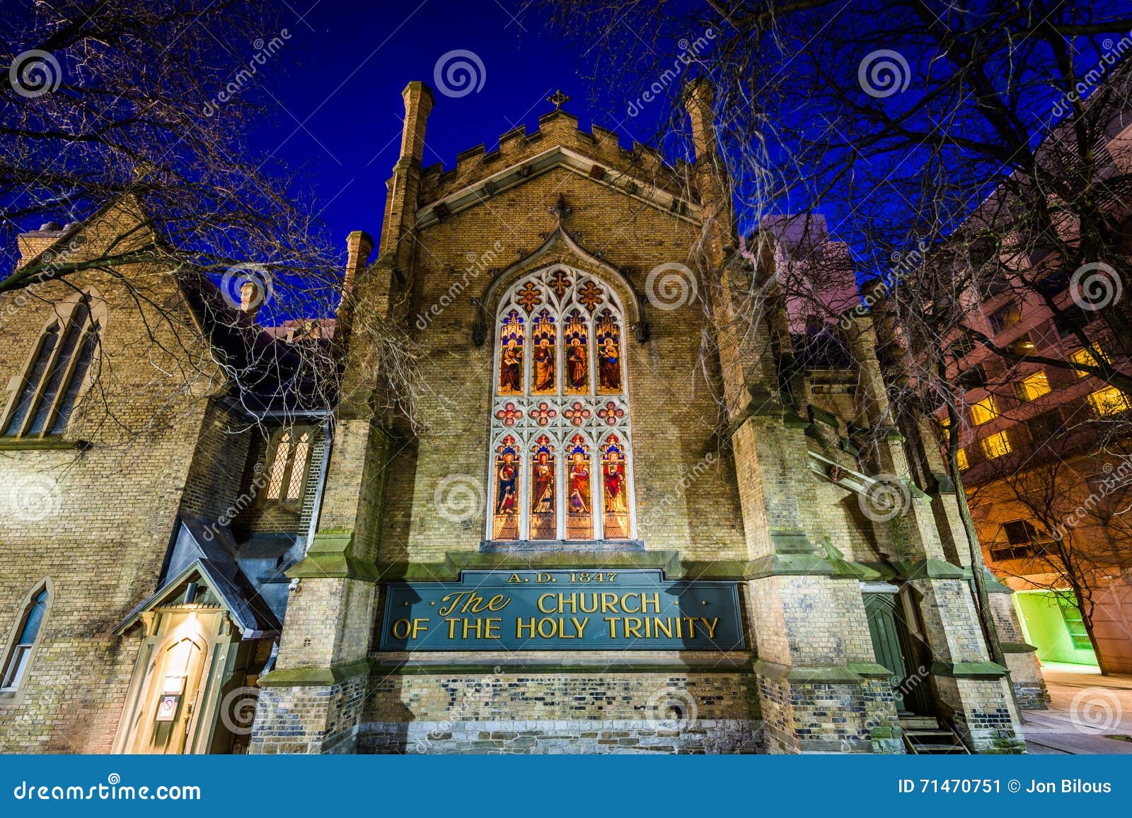 The Church of the Holy Trinity at Night, in Toronto, Ontario. Stock ...