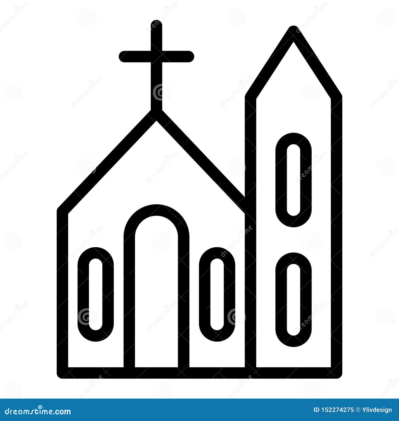 Church icon, outline style stock vector. Illustration of line - 152274275