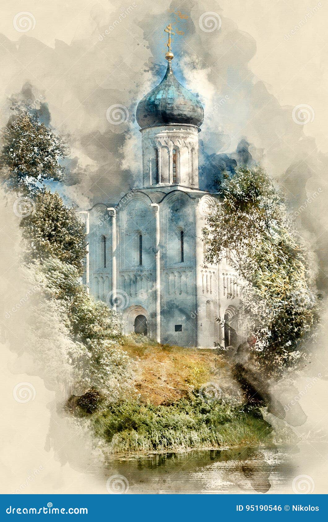 Church of the Intercession on the Nerl Stock Illustration ...