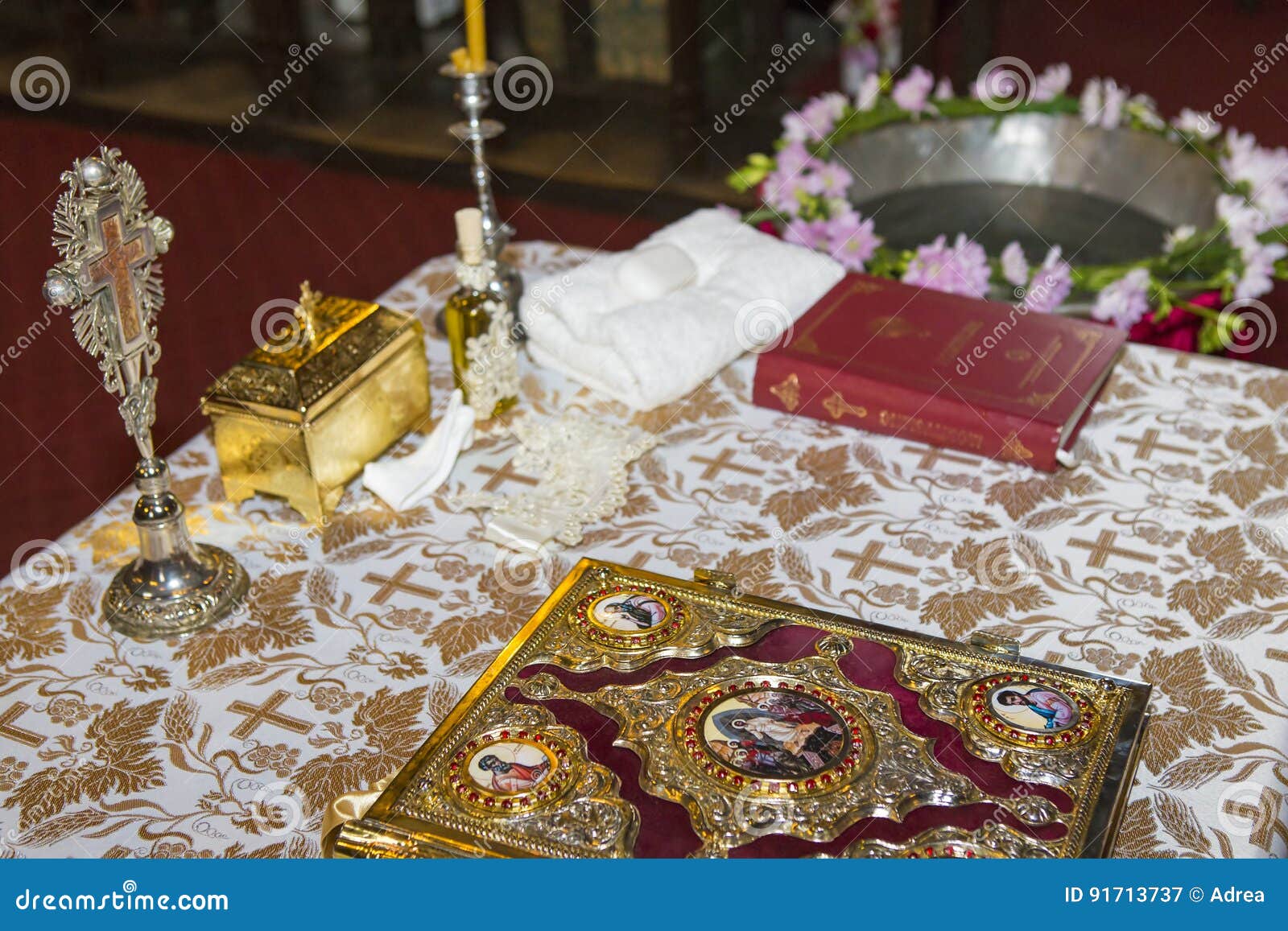 Priest Table Arrangement for the Baptism Ceremony Stock Image - Image ...