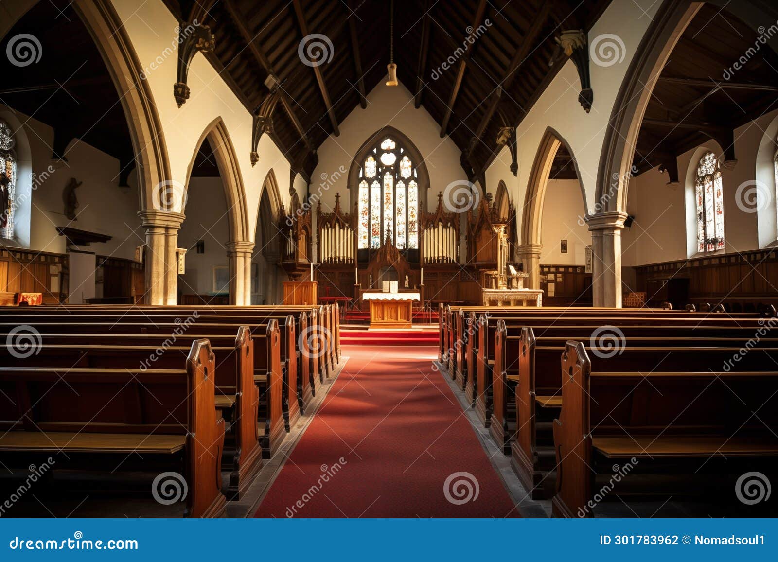 Church Interior with Columns and Benches. Generative AI Stock Photo ...