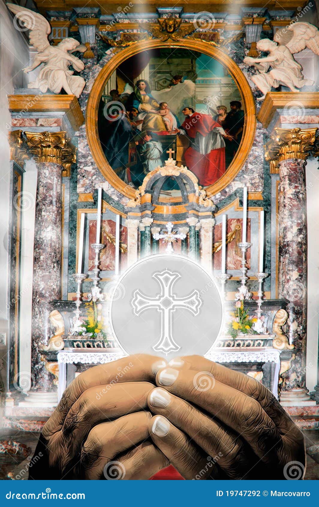 Church Interior with Holy Host Stock Illustration - Illustration of ...