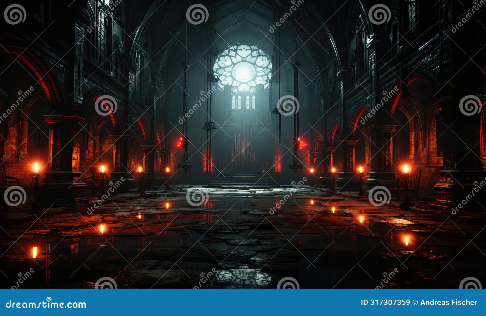 Dimly Lit Church with Floor Candles. Generative AI Stock Image - Image ...