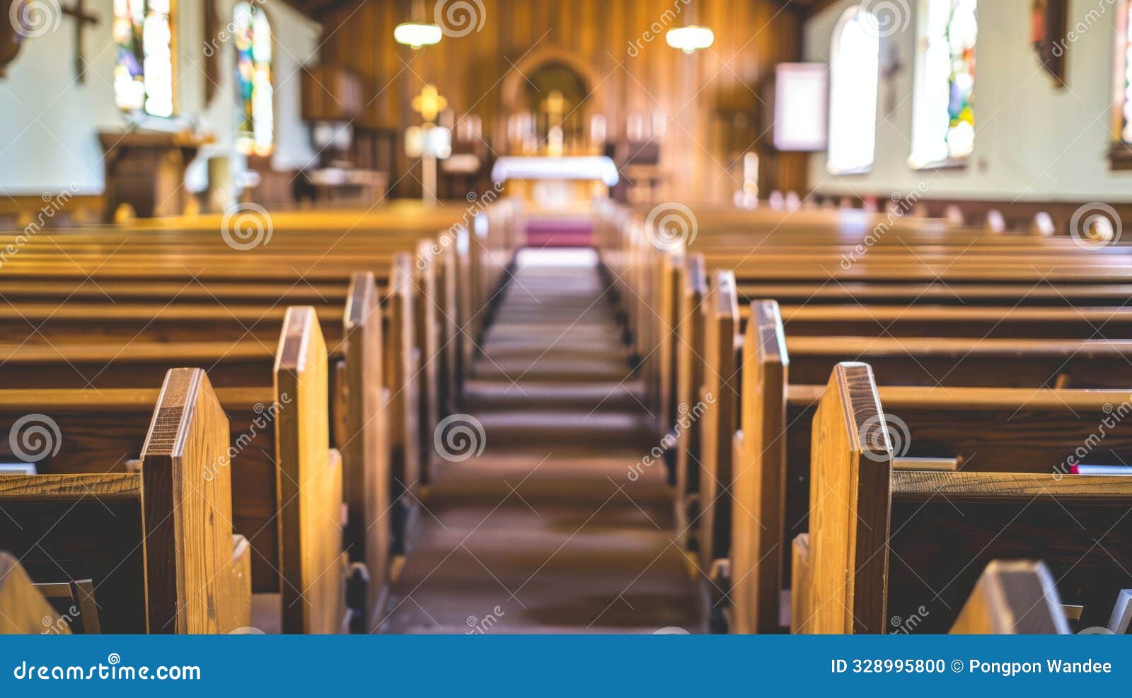 Church Interior with Rows of Empty Pews Stock Illustration ...