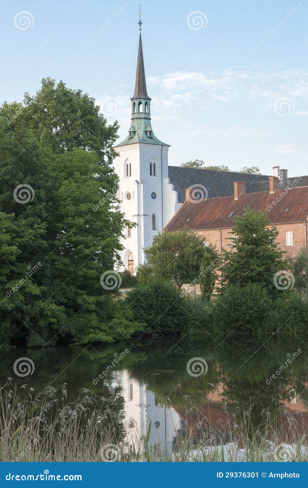 Church at the Lake stock image. Image of lake, blue, chimney - 29376301