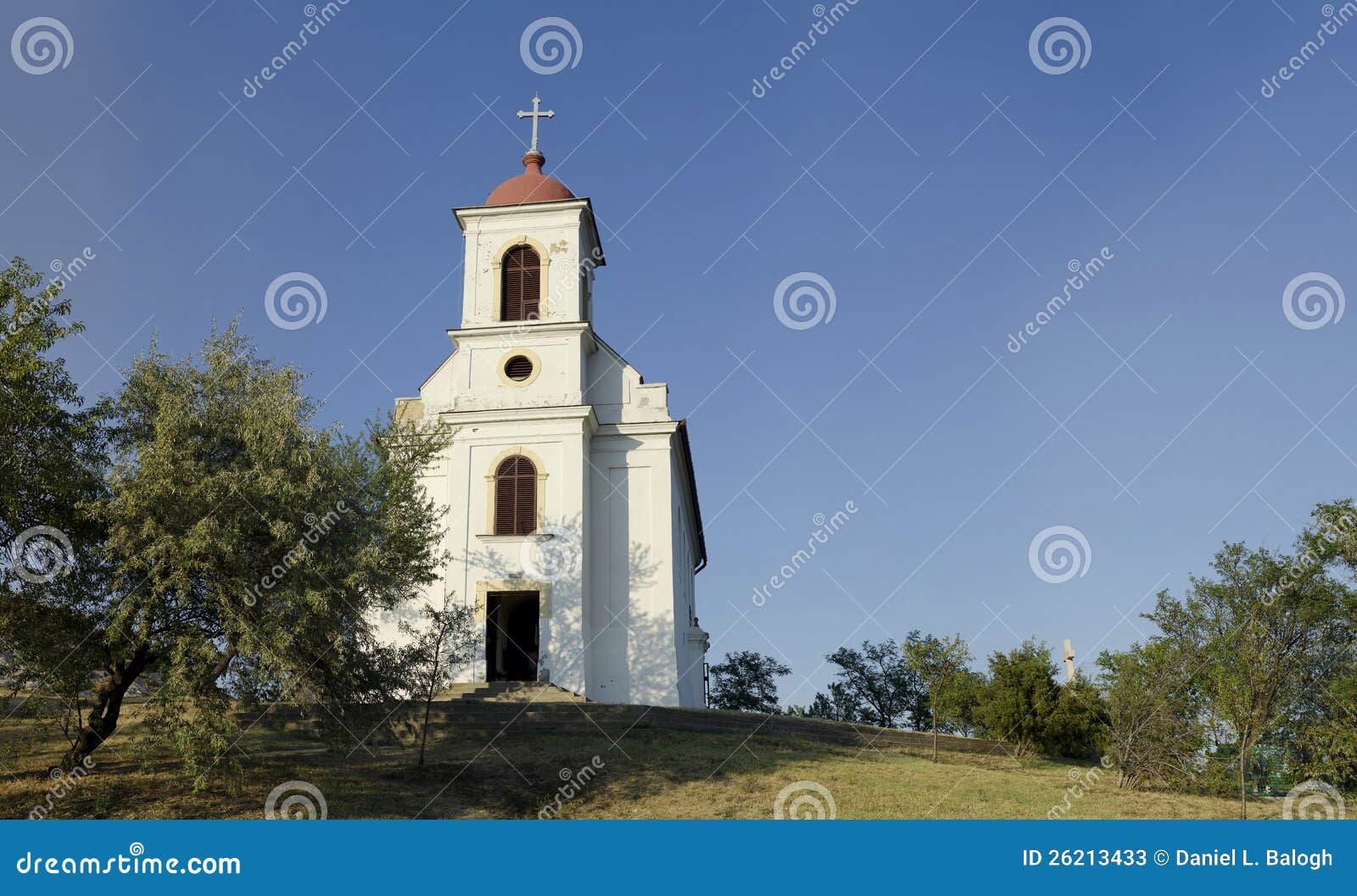Church in the meadow stock image. Image of blue, field - 26213433