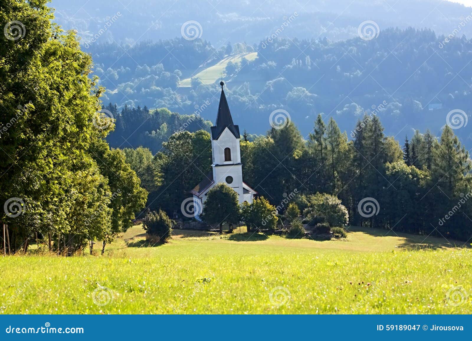 Church on the meadow stock image. Image of church, meadow - 59189047