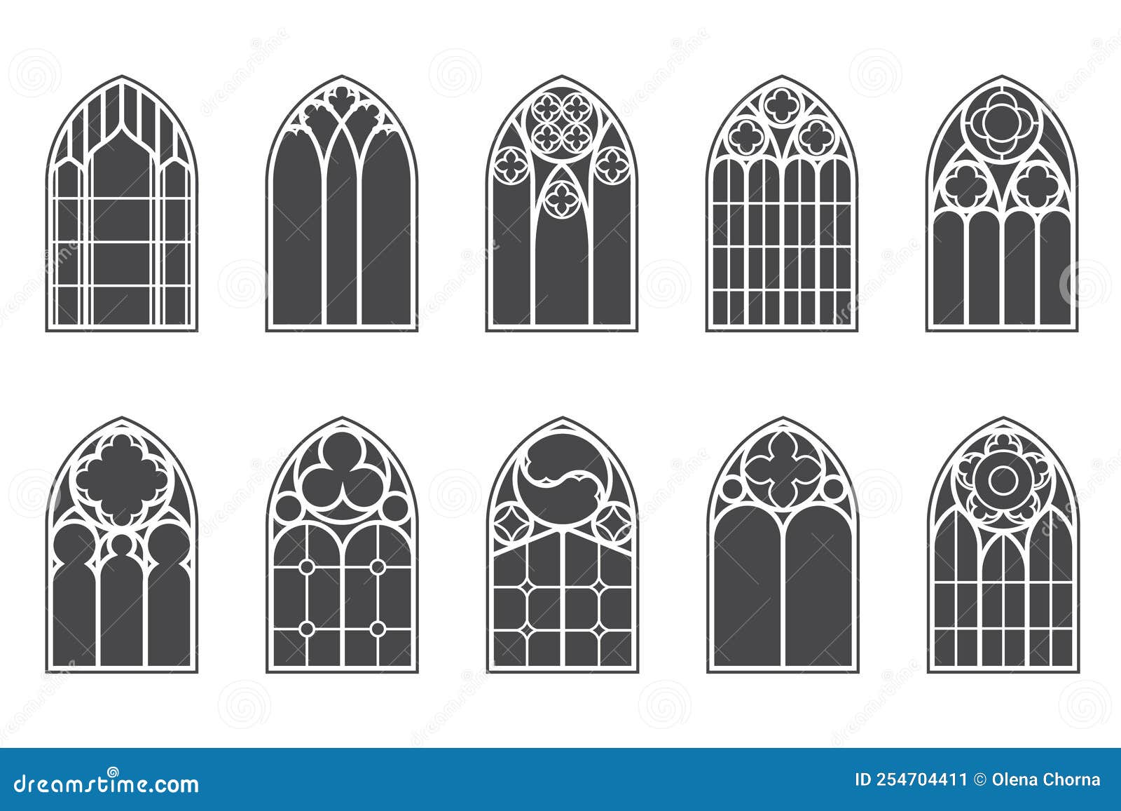 Church Medieval Windows Set. Old Gothic Style Architecture Elements ...