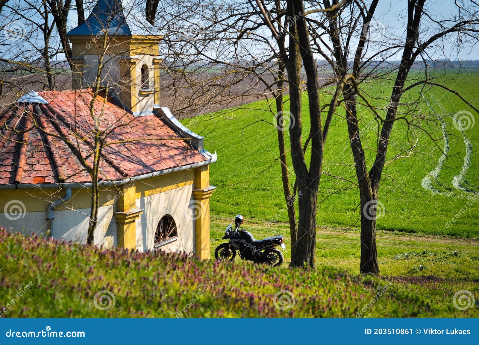 Church Next To a Motorcycle Stock Image - Image of plant, estate: 203510861