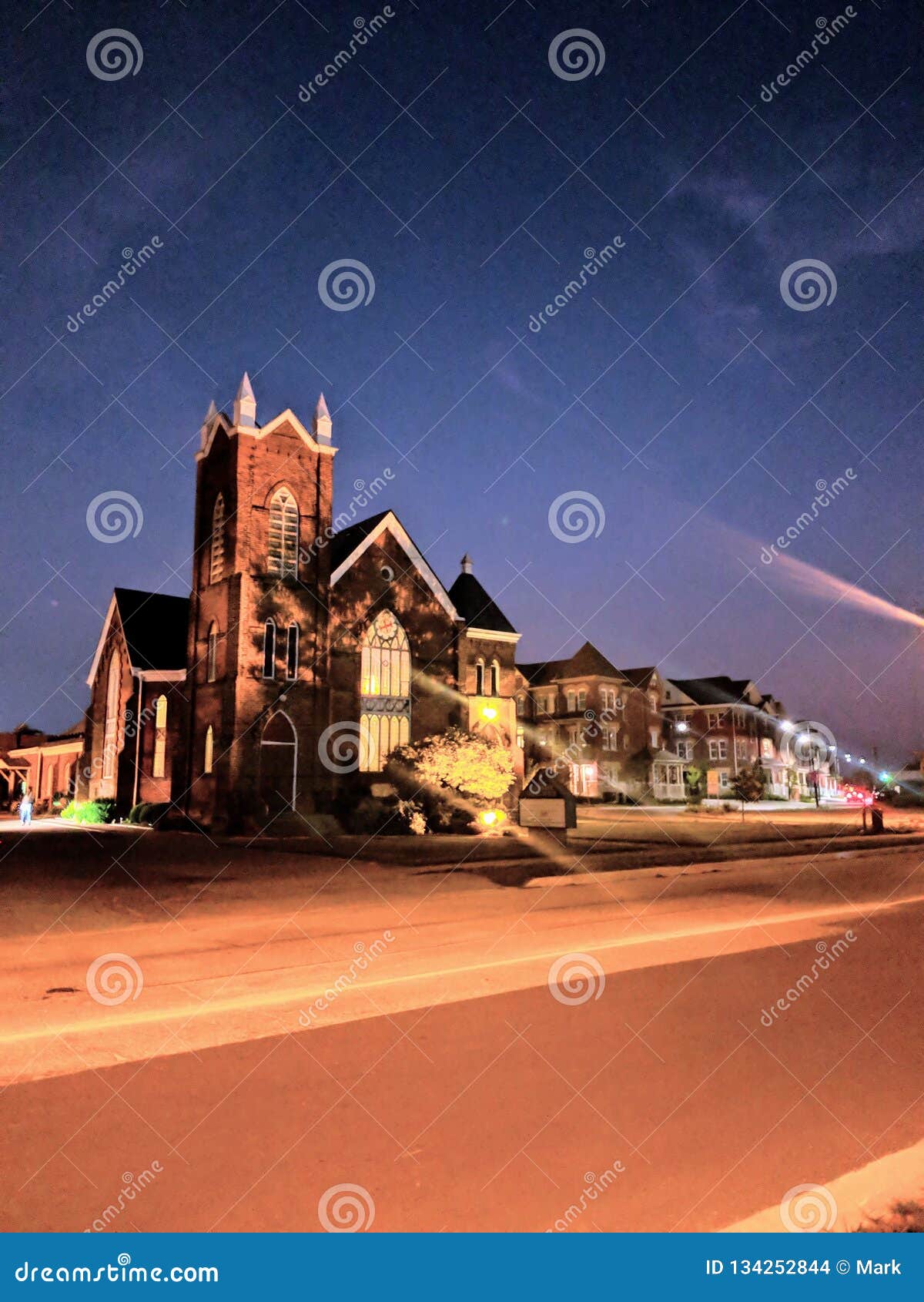 Church stock photo. Image of church, road, night, lights - 134252844