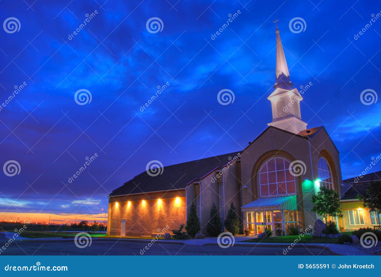Church at Night stock image. Image of evening, cross, religion - 5655591
