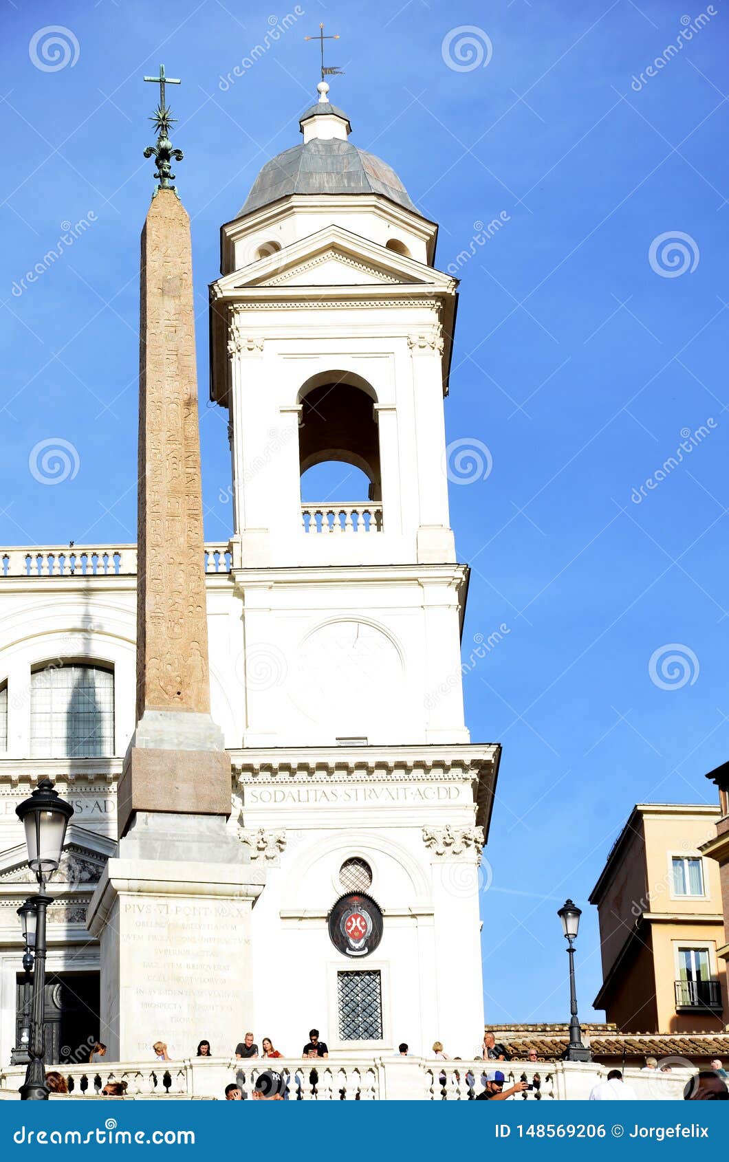 Church and obelisk in Rome editorial photo. Image of column - 148569206