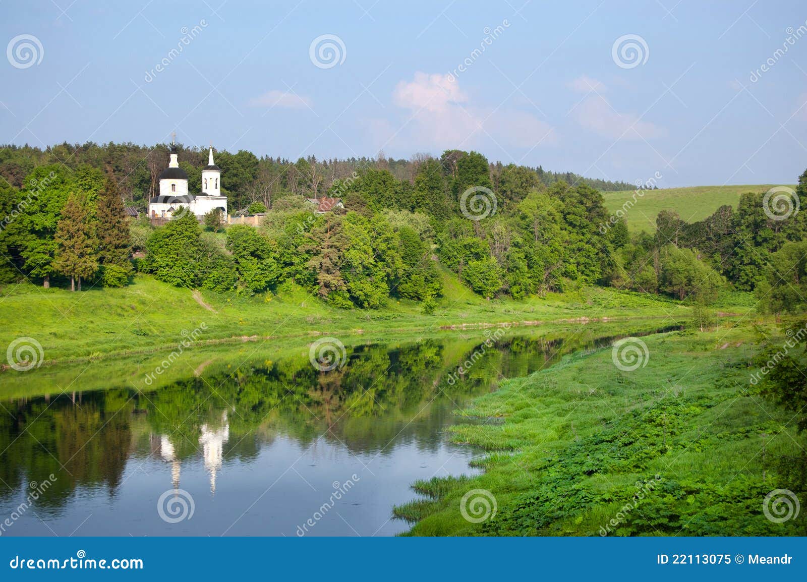 Church over the river stock image. Image of trees, river - 22113075