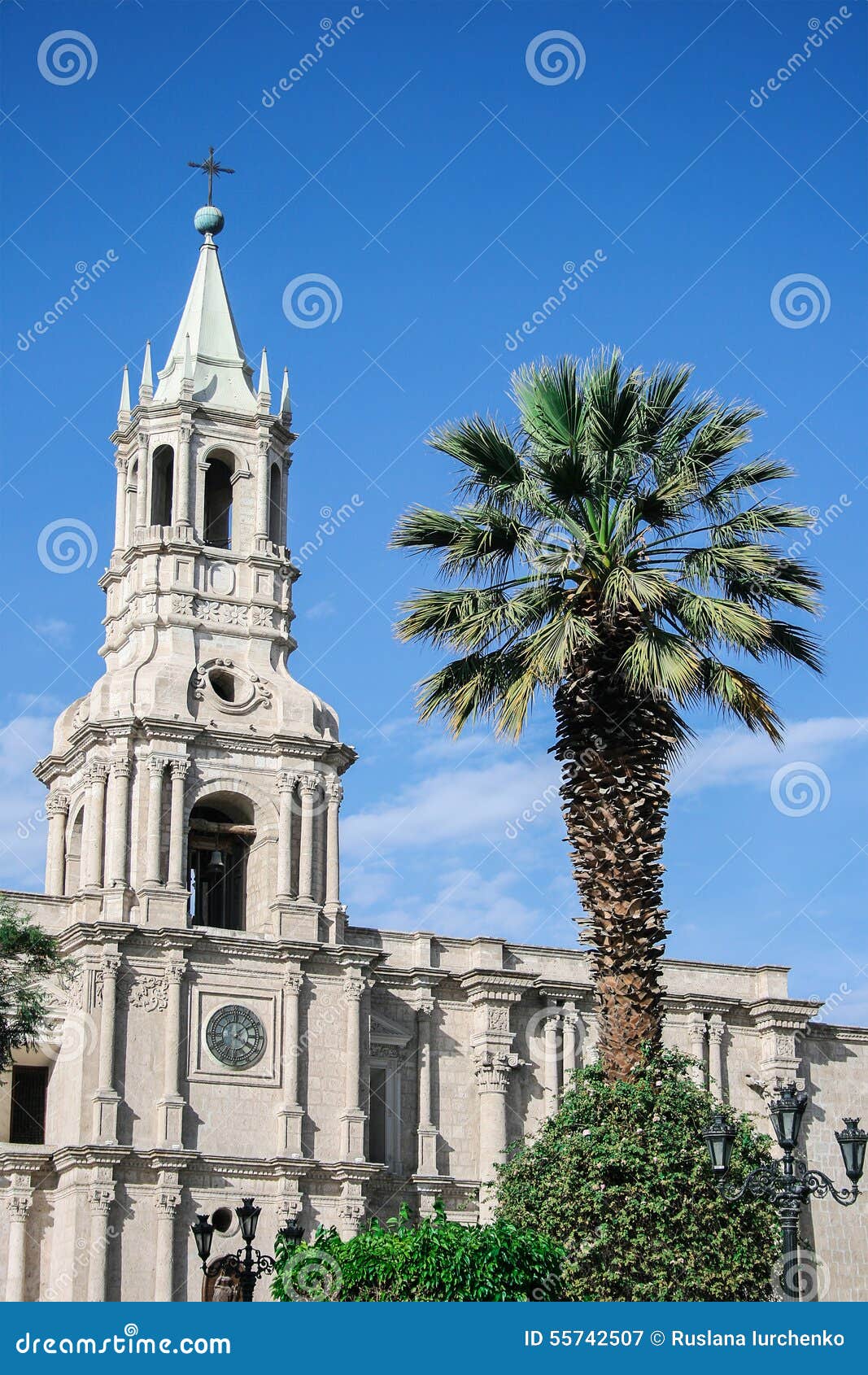 Church and a palm tree stock image. Image of landmark - 55742507