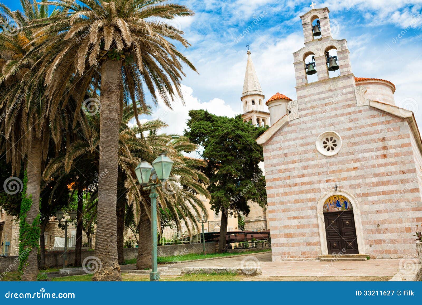 Church and palm trees stock image. Image of landmark - 33211627