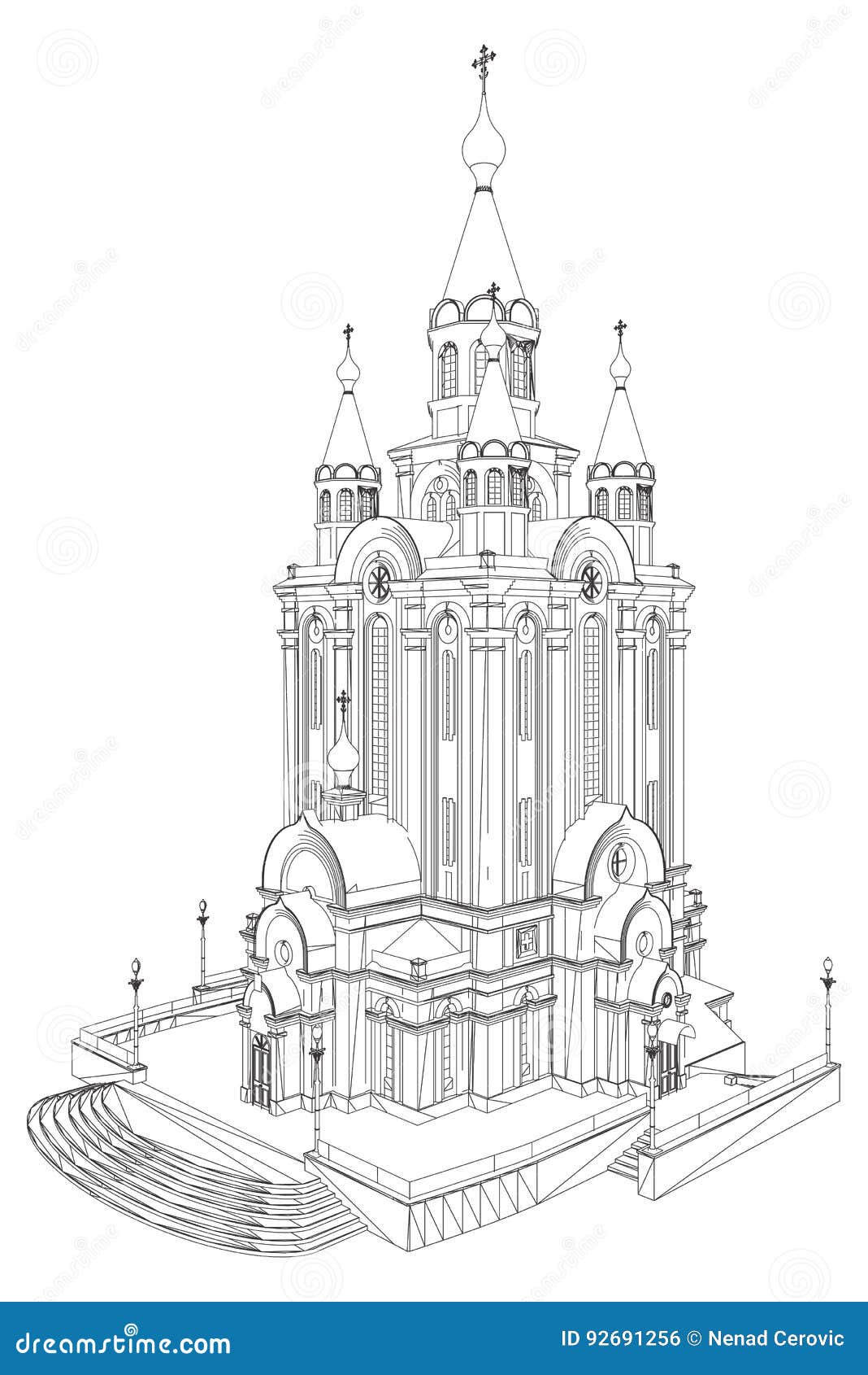 Church Perspective View Illustration Vector Stock Vector - Illustration ...