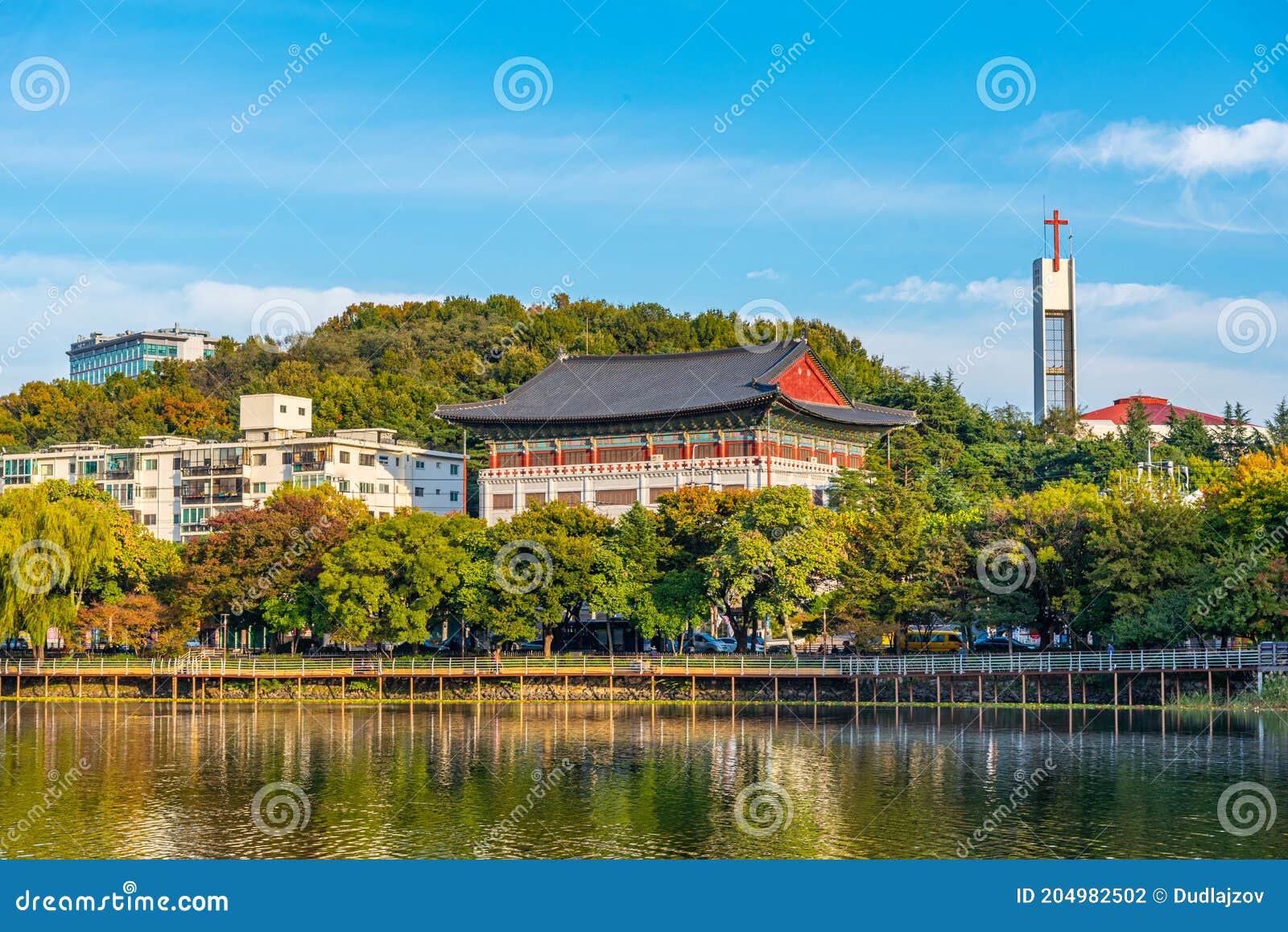 Church Reflected on a Pond at Duryu Park at Daegu, Republic of Korea ...