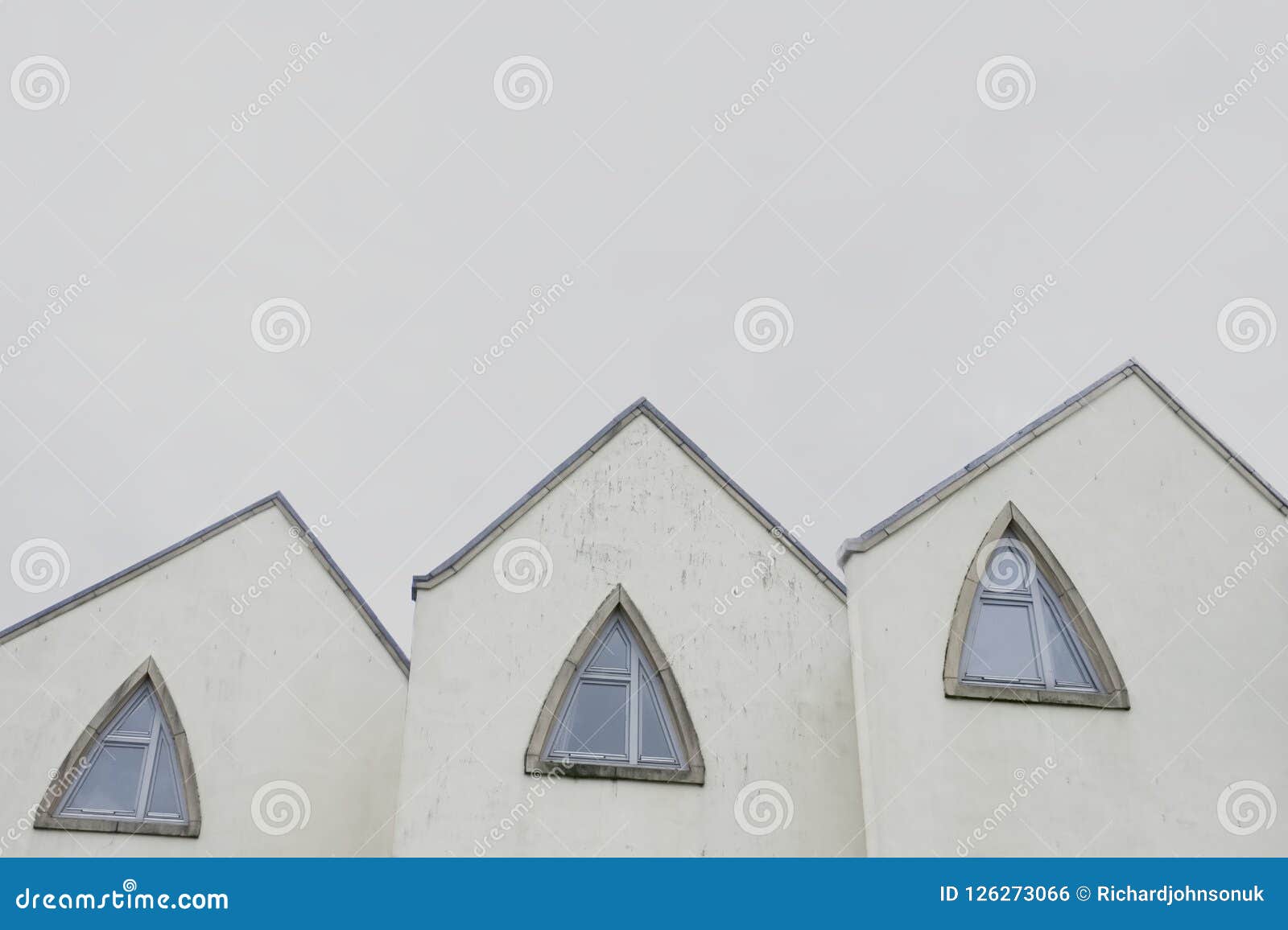 Church Roof and Windows Triangle Shape in Three and Blank Empty Sky ...