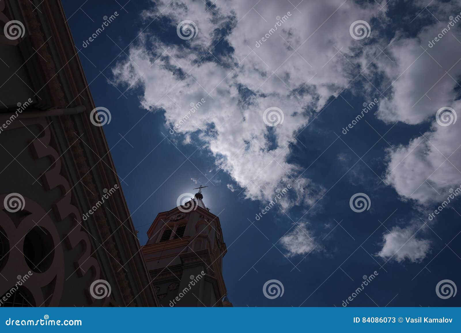 Church in the Shadow and Blue Sky Stock Image - Image of ecuaador ...