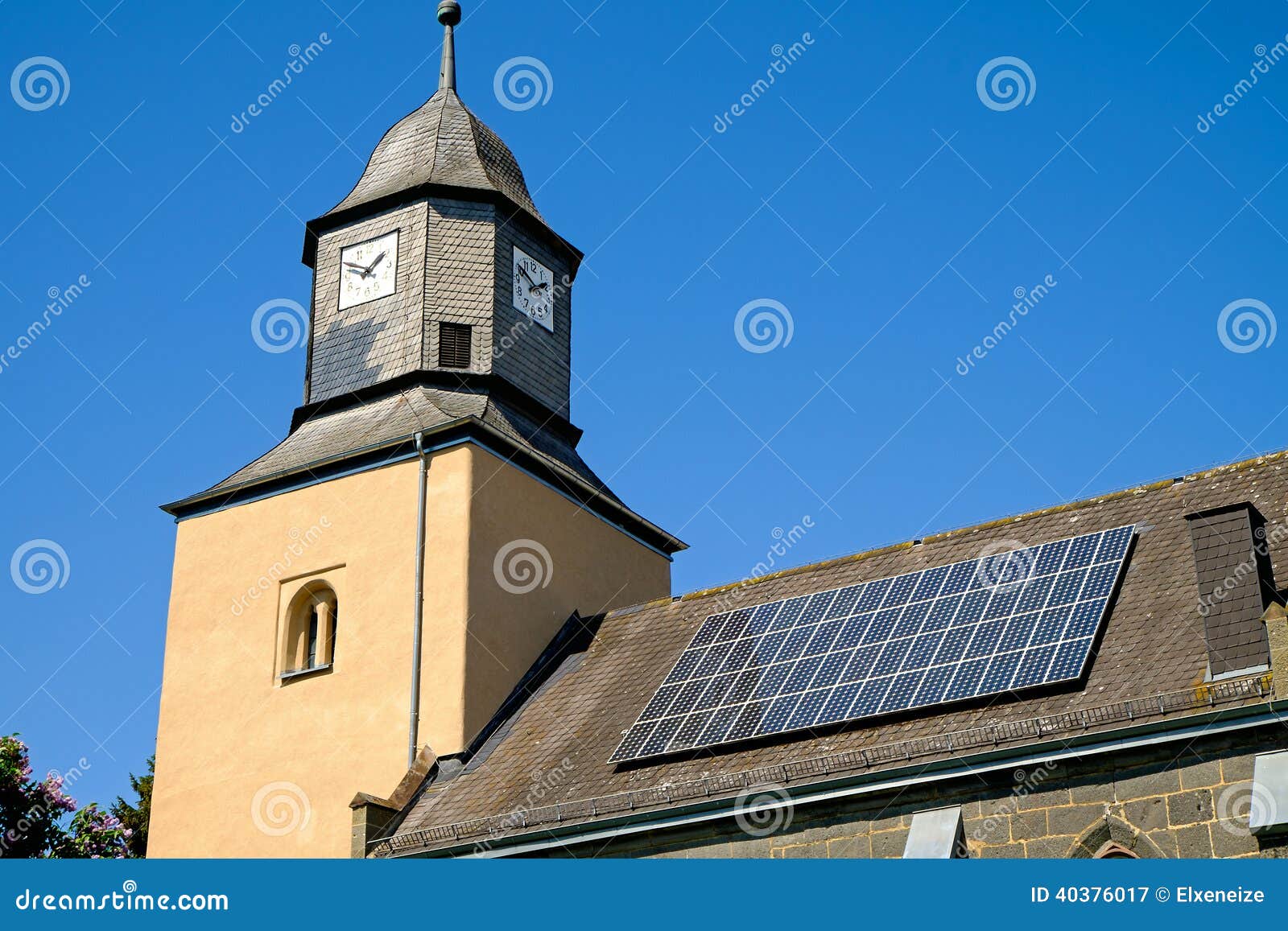 Church with solar panels stock image. Image of crucifix - 40376017