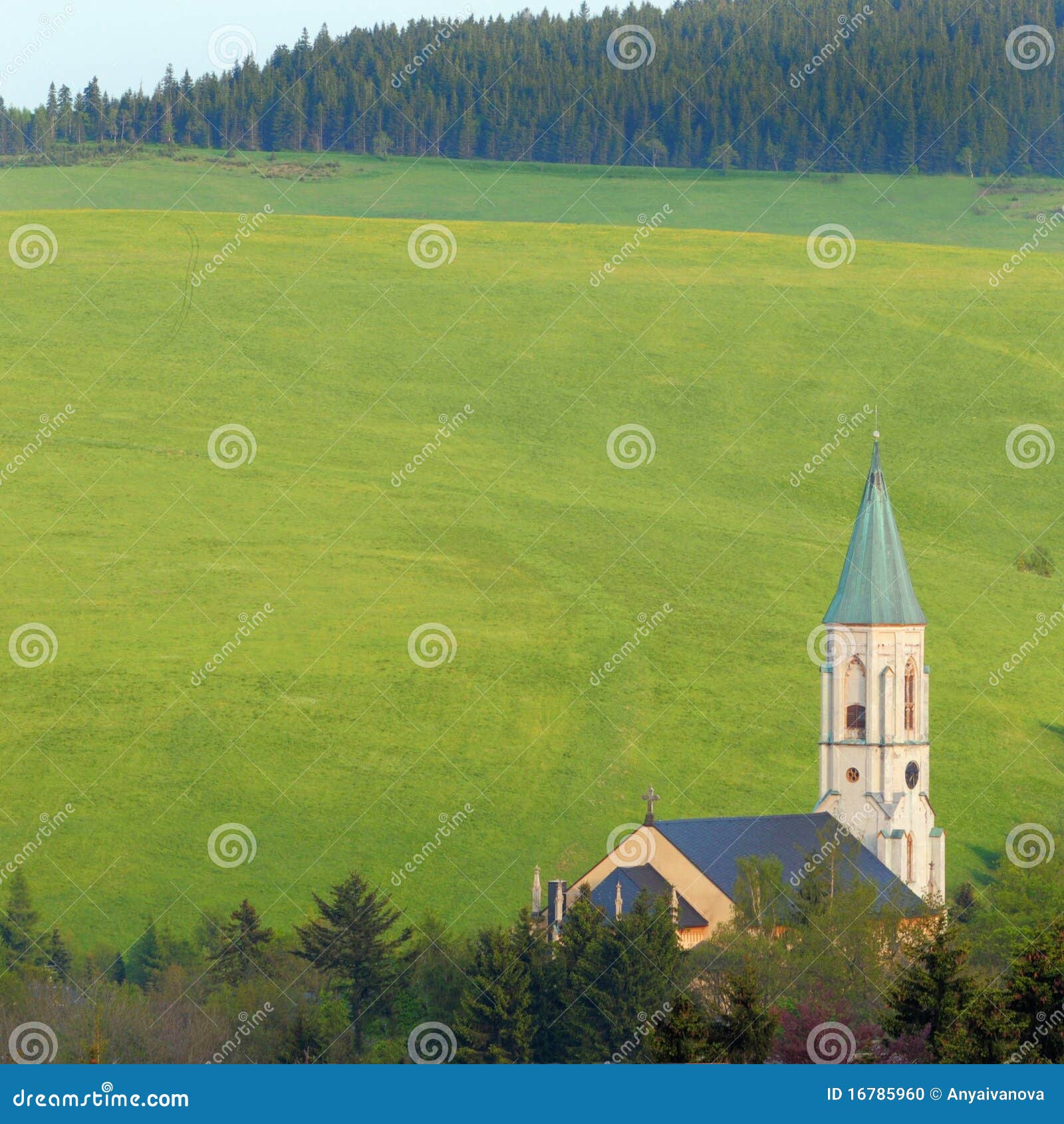 Church in Spring Meadows; Erzgebirge Stock Photo - Image of twig, green ...