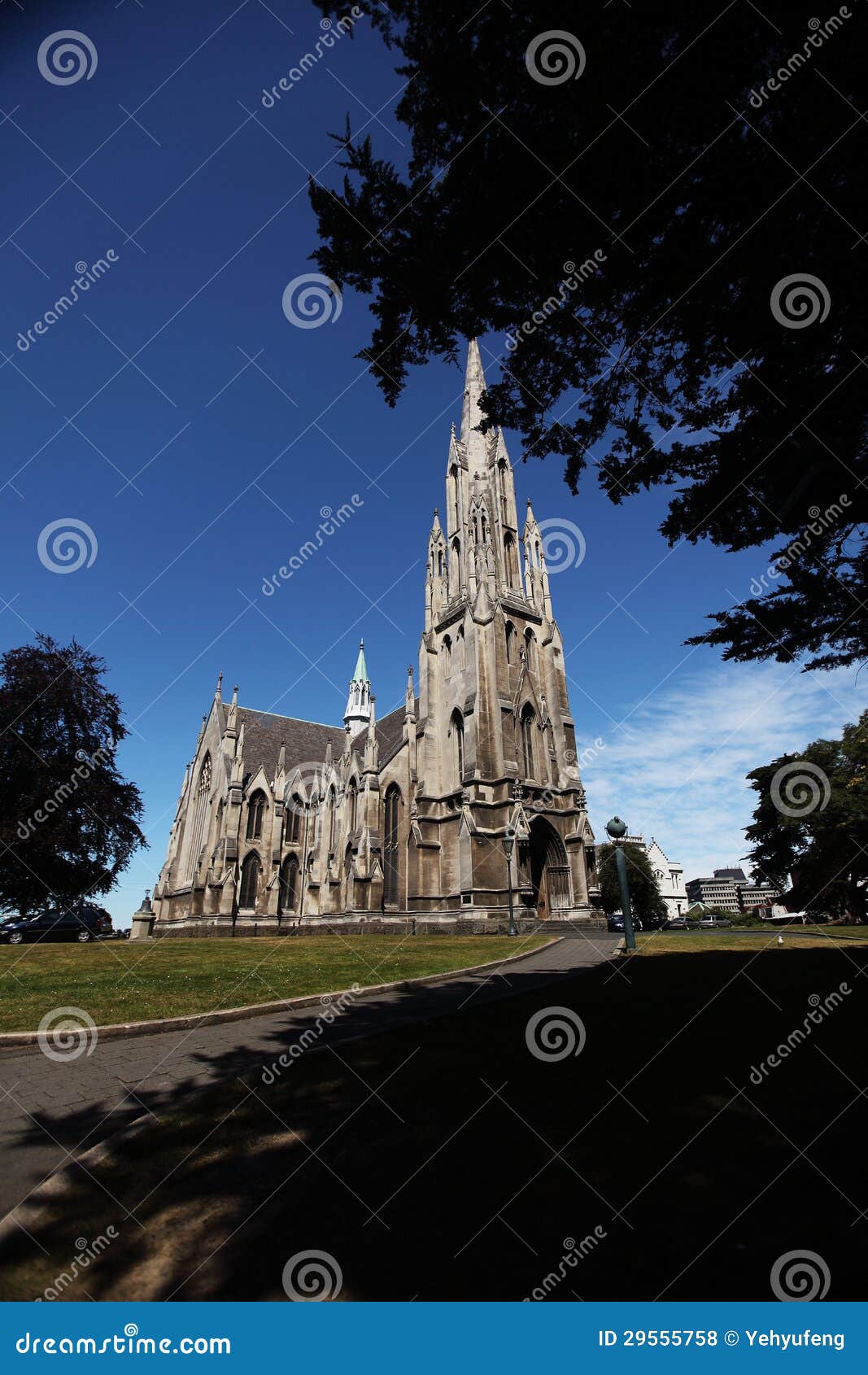 The Church Stand Under Blue Sky and beside Tree Stock Photo - Image of ...