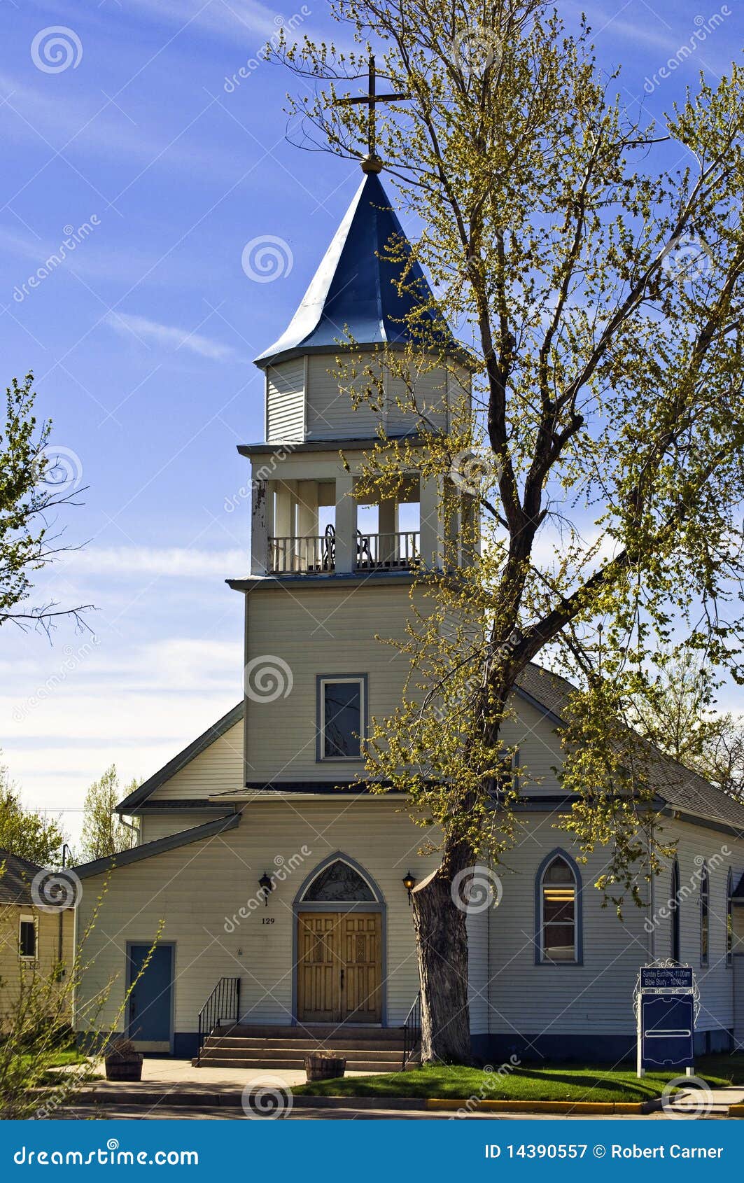 Church with steeple stock image. Image of neighborhood - 14390557