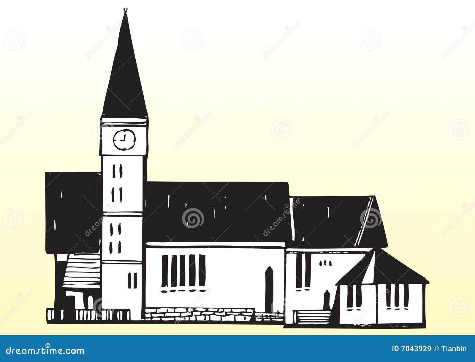 Church with steeple stock vector. Illustration of architecture - 7043929