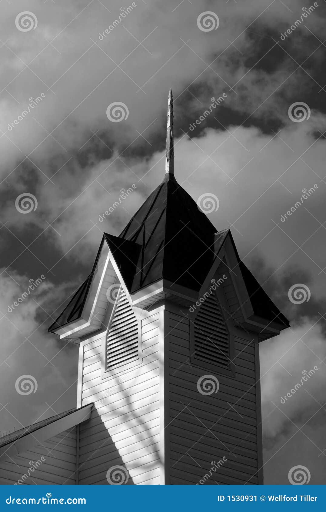 Church Steeple in Black & White Stock Image - Image of chapel, building ...