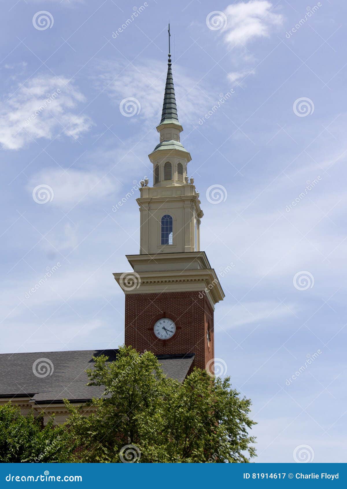 Church steeple with clock stock image. Image of church - 81914617