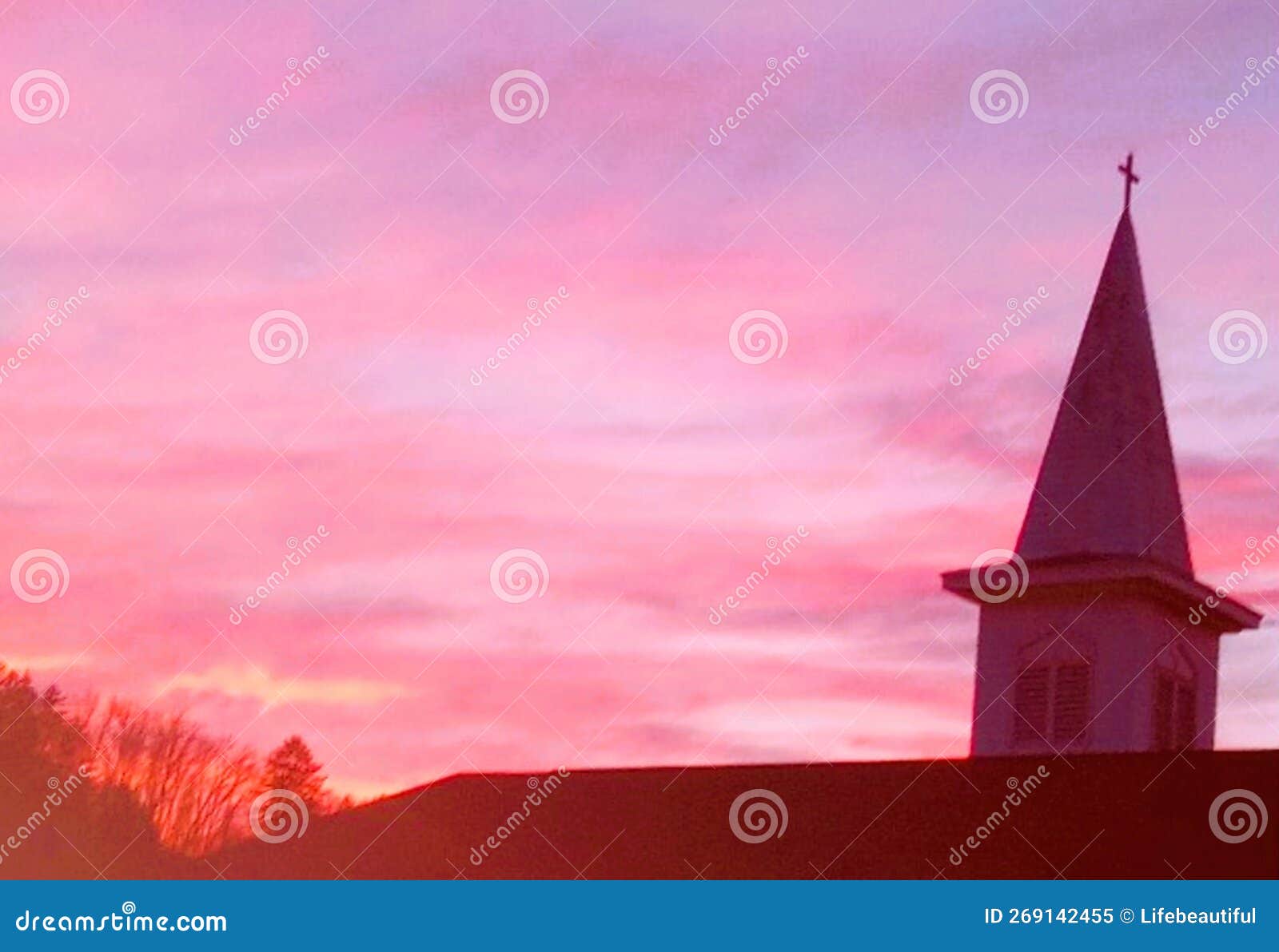 Church steeple at night stock image. Image of afterglow - 269142455