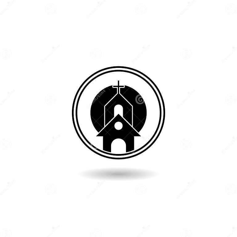 Church with Sun Logo Icon with Shadow Stock Vector - Illustration of ...