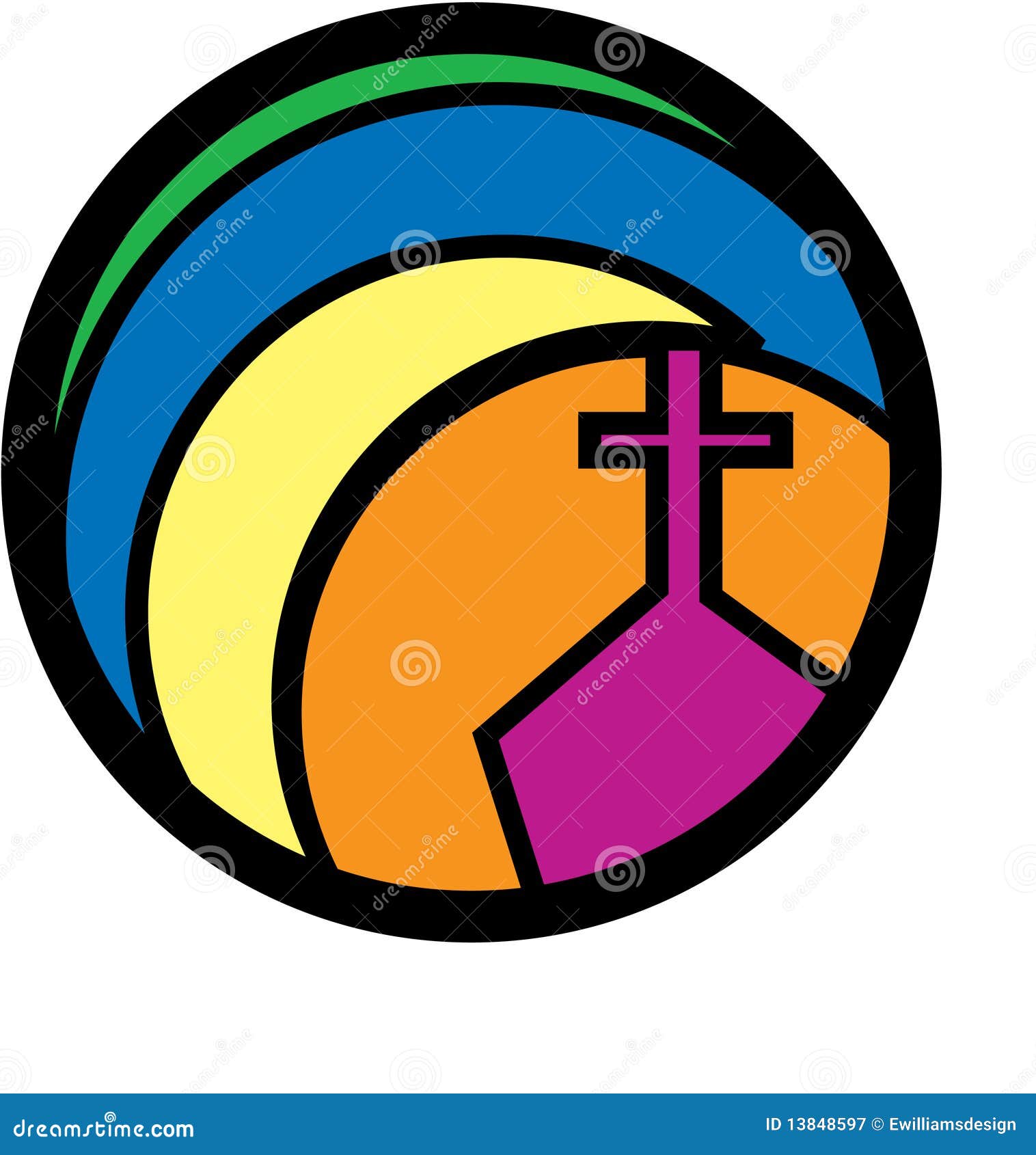 Church with sun and moon stock illustration. Illustration of water ...