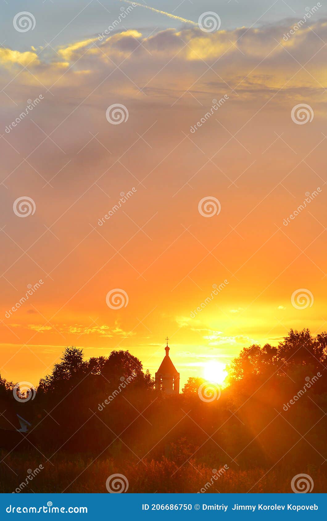 Church in the sunset stock photo. Image of afterglow - 206686750